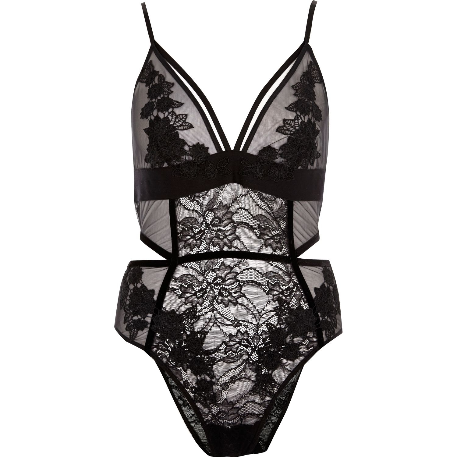 River Island Black Lace Floral Lingerie Bodysuit In Black Lyst