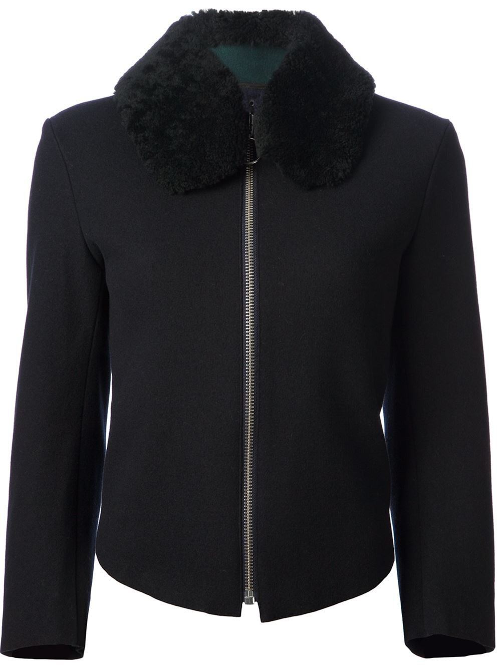 Hache Sheepskin Collar Jacket in Blue | Lyst