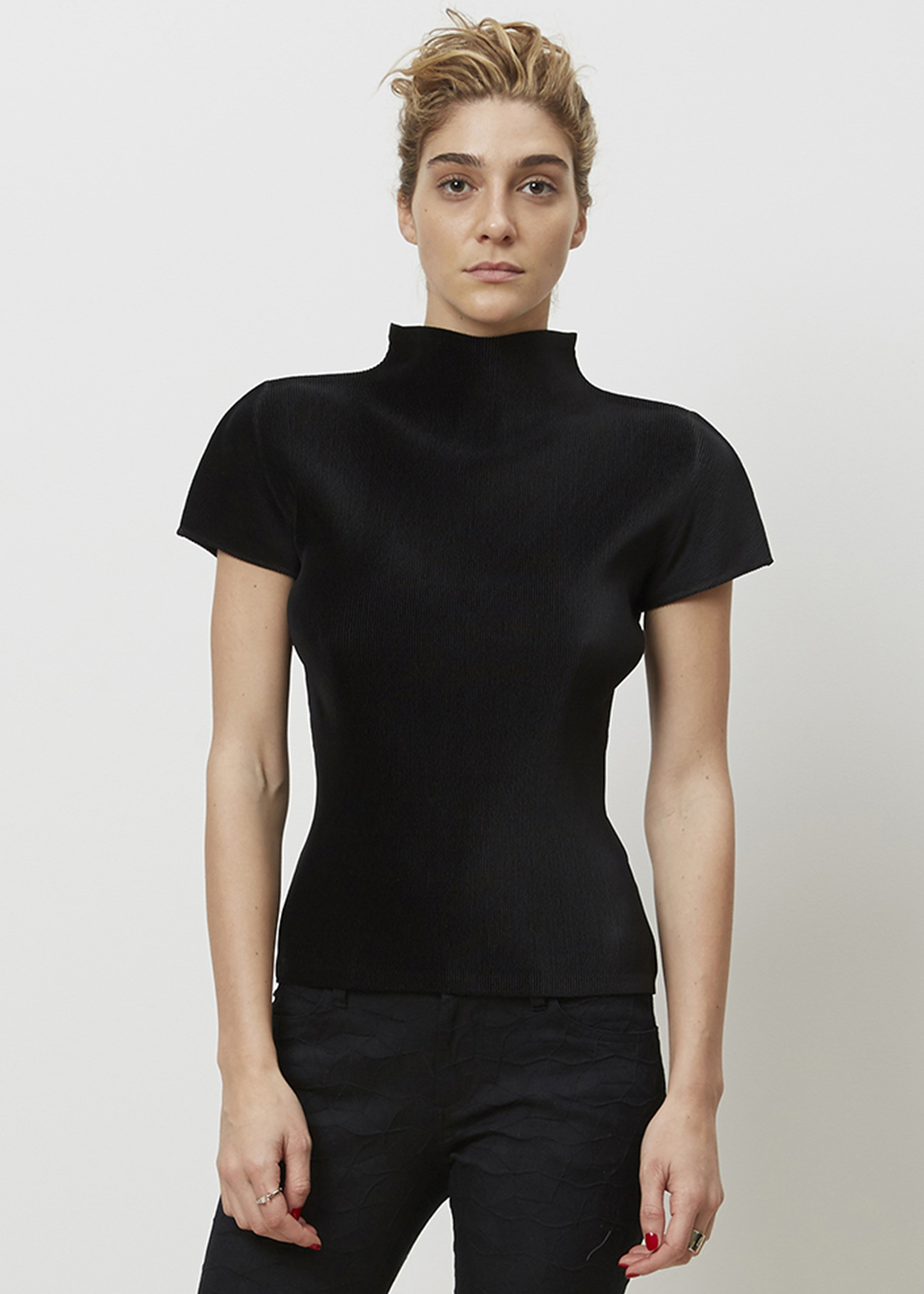 Pleats please issey miyake Black Mock Neck T Shirt in Black | Lyst