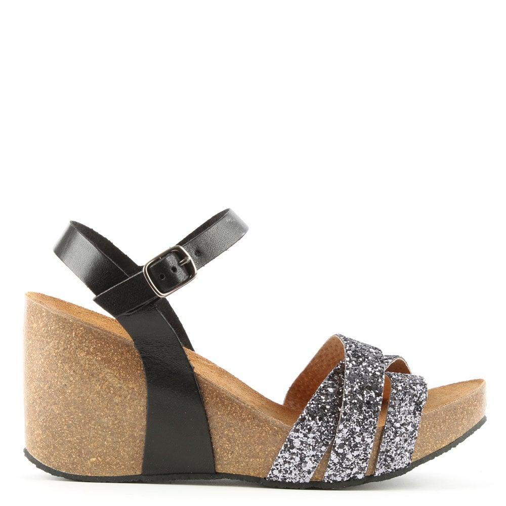 Lyst - Daniel Beverlywood Black Leather Glitter Wedge Sandal in Black