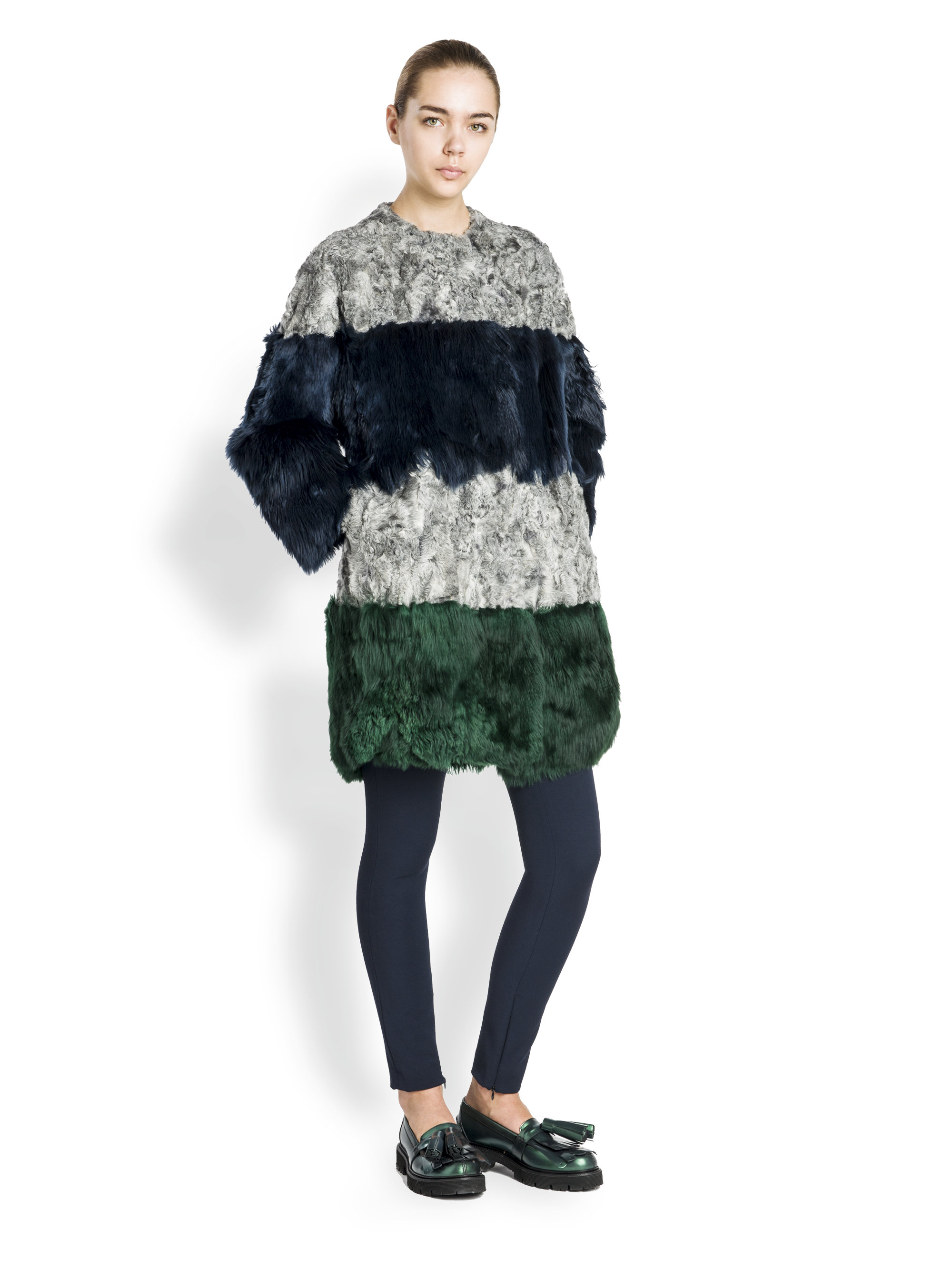 Lyst - Msgm Striped Astrakhan Lamb Fur Coat