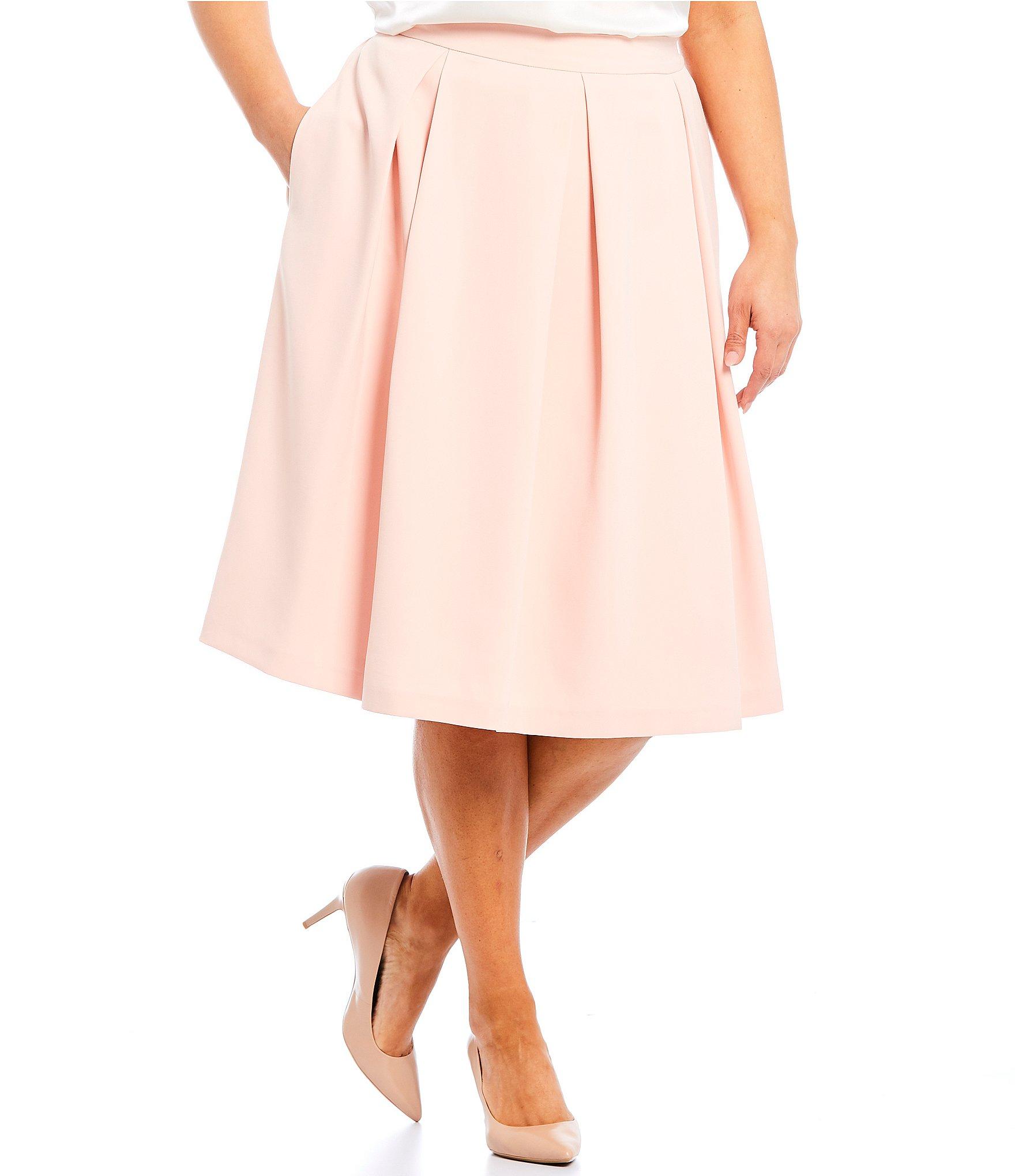 Tahari Plus Size Pleated A-line Midi Skirt in Pink - Lyst