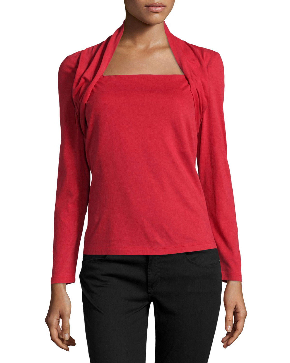 Lafayette 148 new york Long-sleeve Portrait-neck Top in Red | Lyst