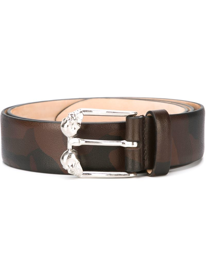 Alexander mcqueen Skull Buckle Belt in Brown for Men | Lyst