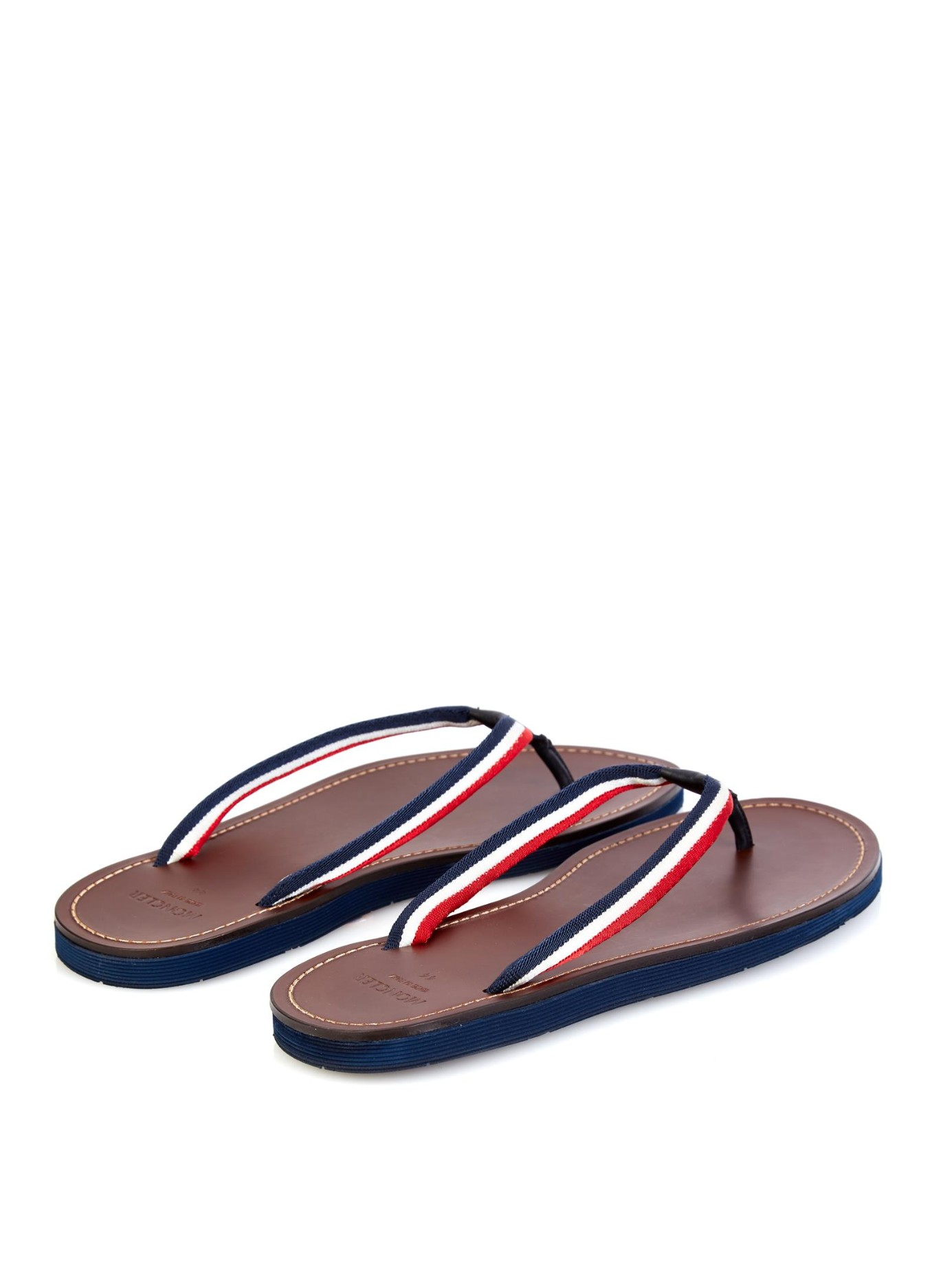 Lyst - Moncler Striped Canvas And Leather Flip-Flops in Brown for Men