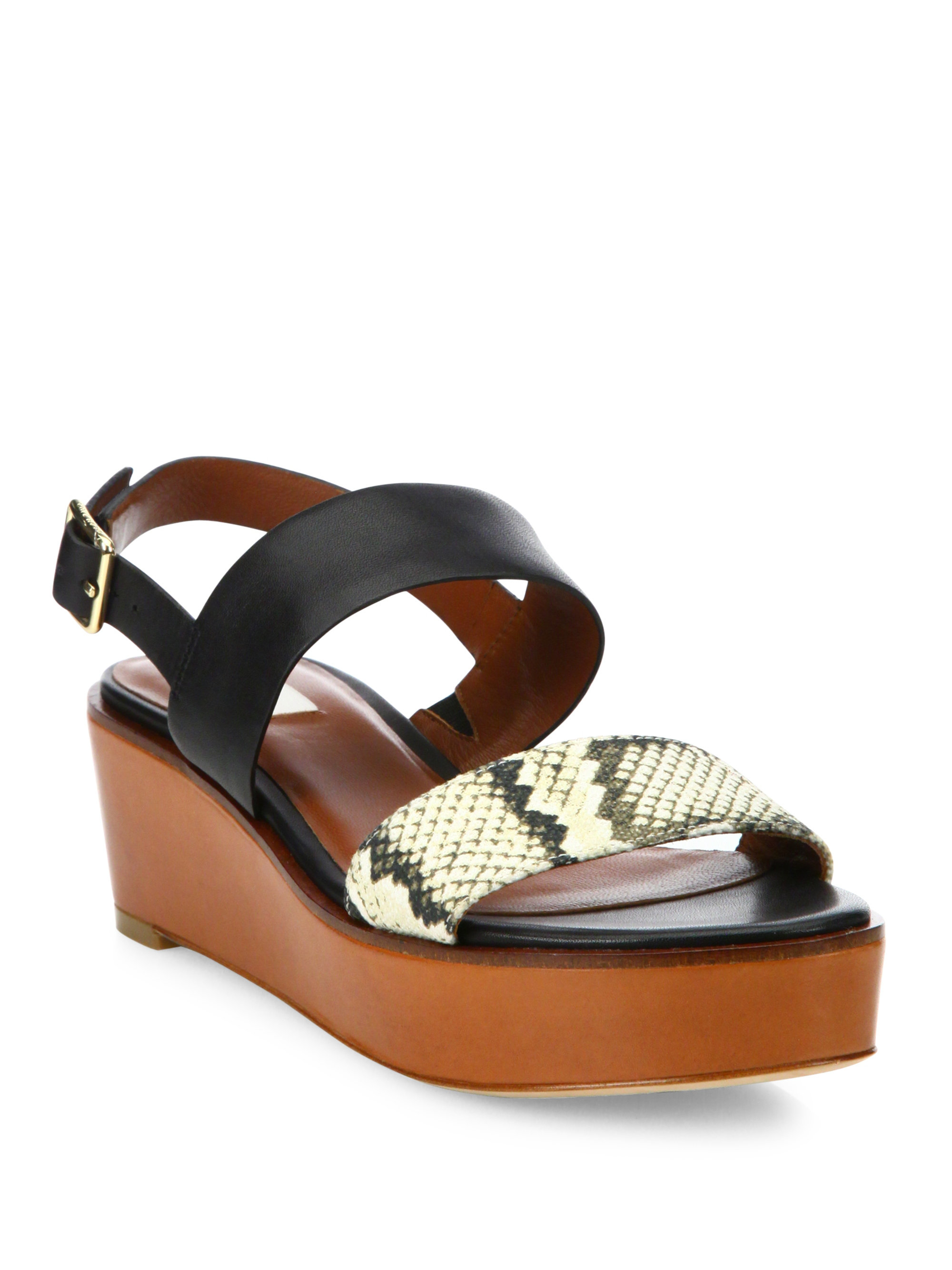 Cole haan Cambon Snake-embossed Leather Wedge Sandals in Metallic | Lyst