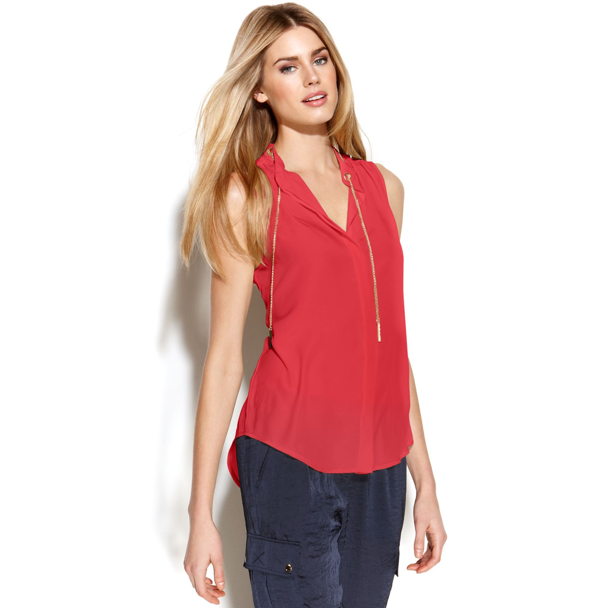 Lyst Michael Kors Michael Sleeveless Chainneck Blouse In Red