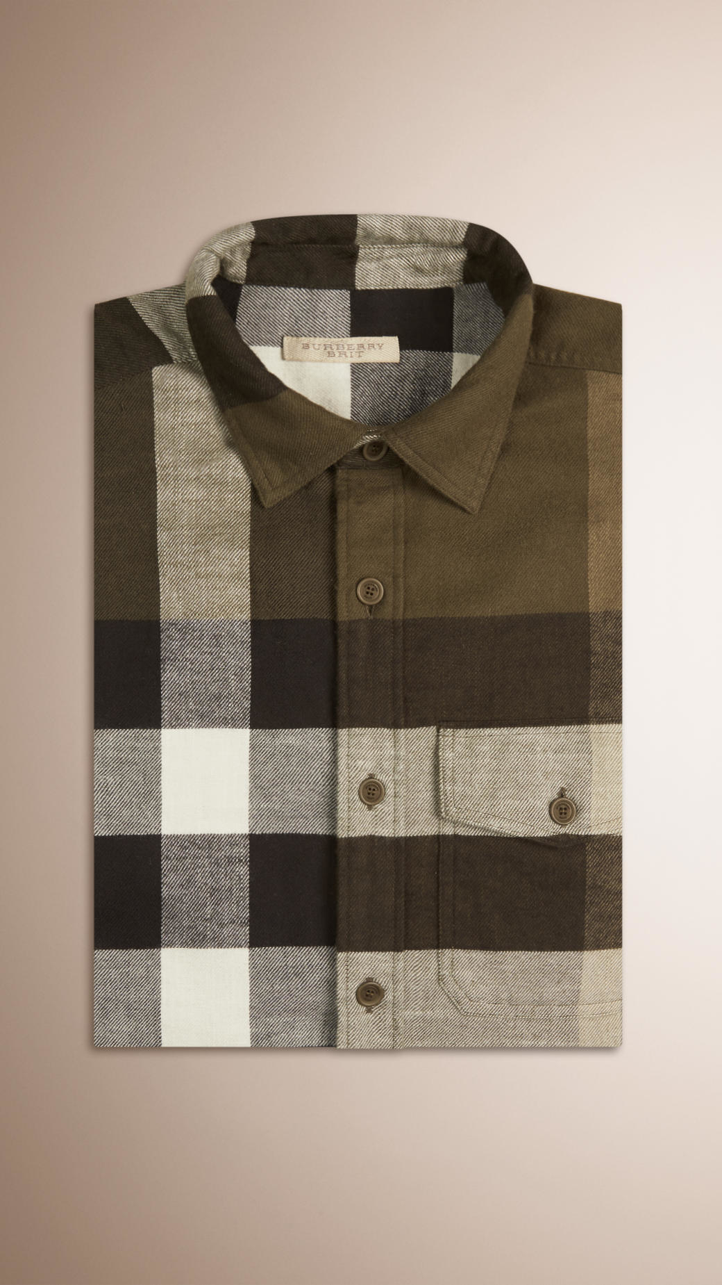 Burberry Exploded Check Cotton Flannel Shirt Olive Green in Green for Men | Lyst