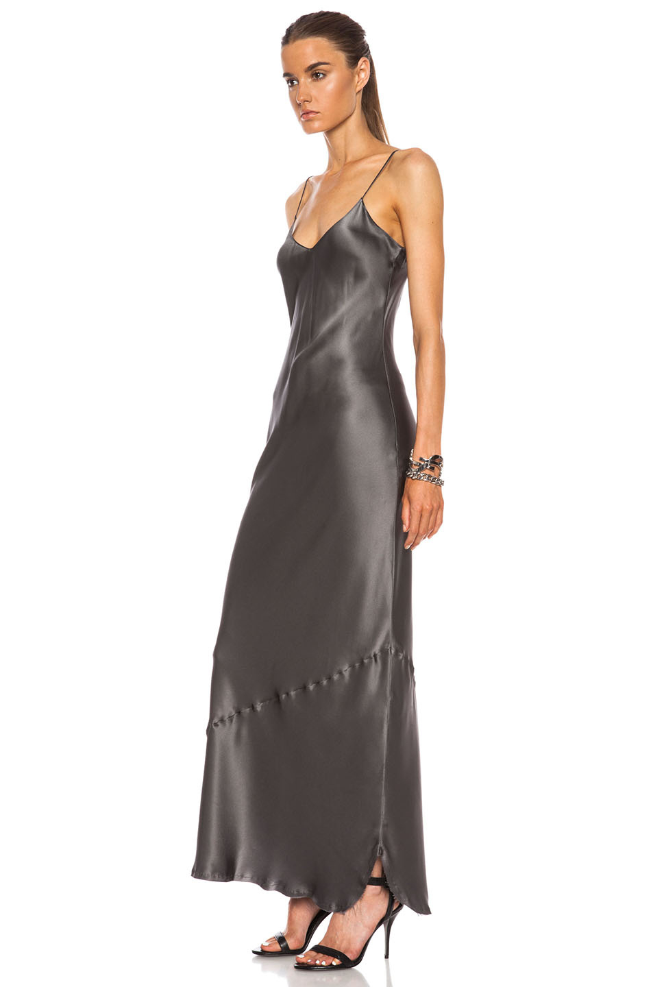 Lyst - Nili Lotan Maxi Cami Silk Dress in Gray