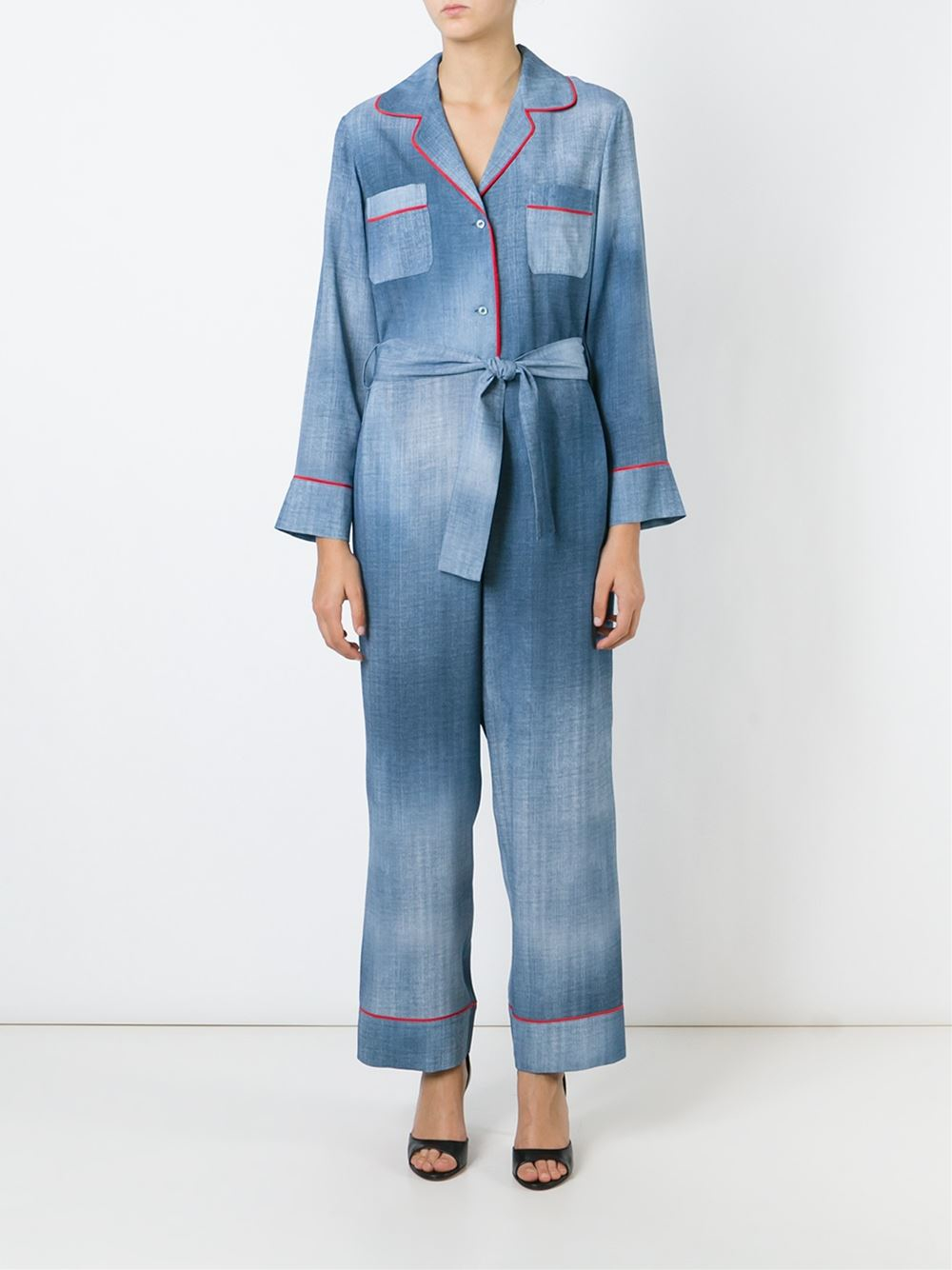 Lyst - Fendi Denim Belted Jumpsuit in Blue