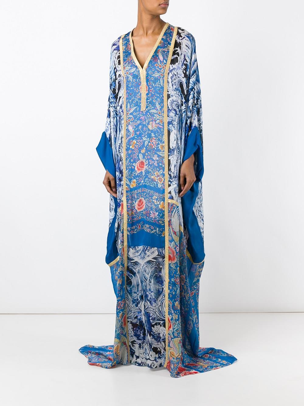Roberto Cavalli Floral Print Kaftan Dress in Blue - Lyst