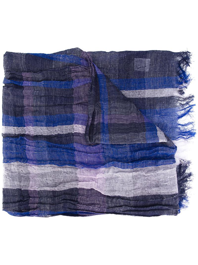 Lyst - Y'S Yohji Yamamoto Fringed Check Scarf in Blue