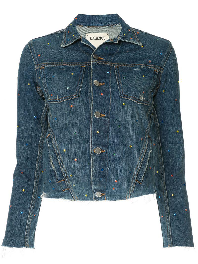 L'Agence Cropped Denim Jacket in Blue - Lyst