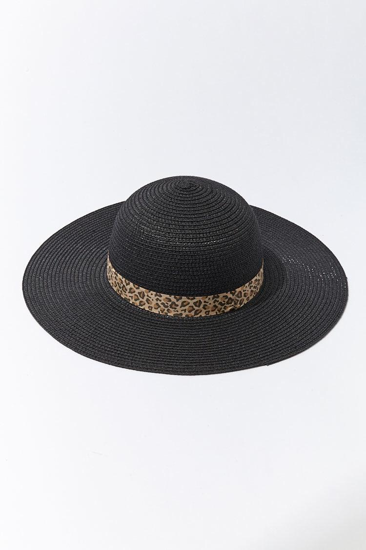 Lyst - Forever 21 Leopard Trim Floppy Straw Hat in Black