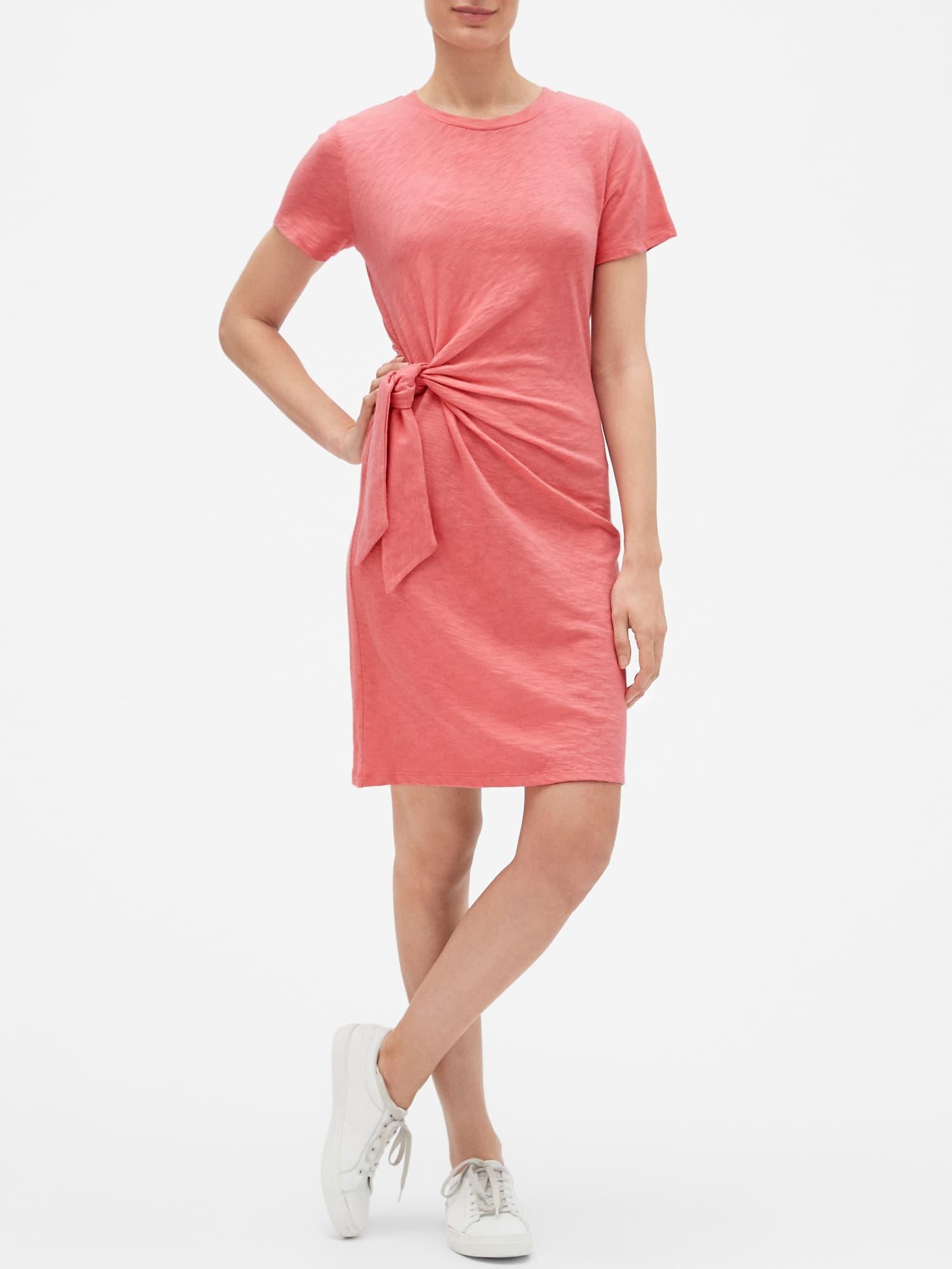 GAP Factory Short Sleeve Twist-knot Midi Dress in Pink - Lyst