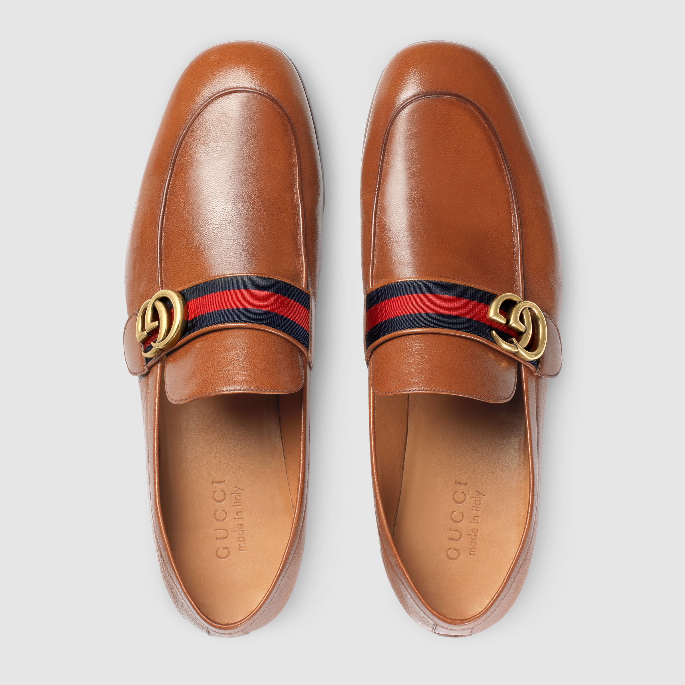 Lyst - Gucci Leather Loafer With Gg Web in Brown for Men