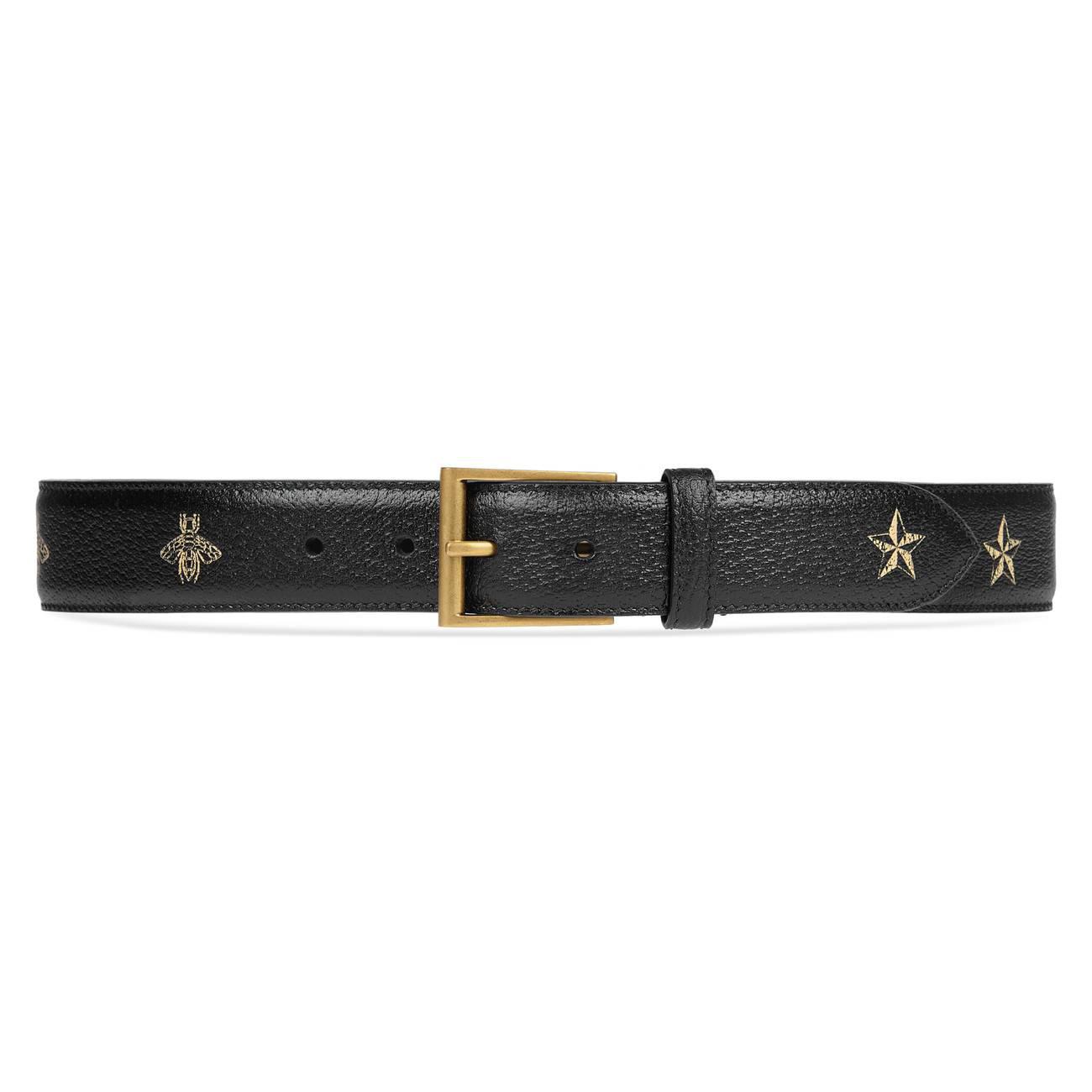 Gucci Leather Bees And Stars Belt in Black Leather (Black) for Men - Lyst