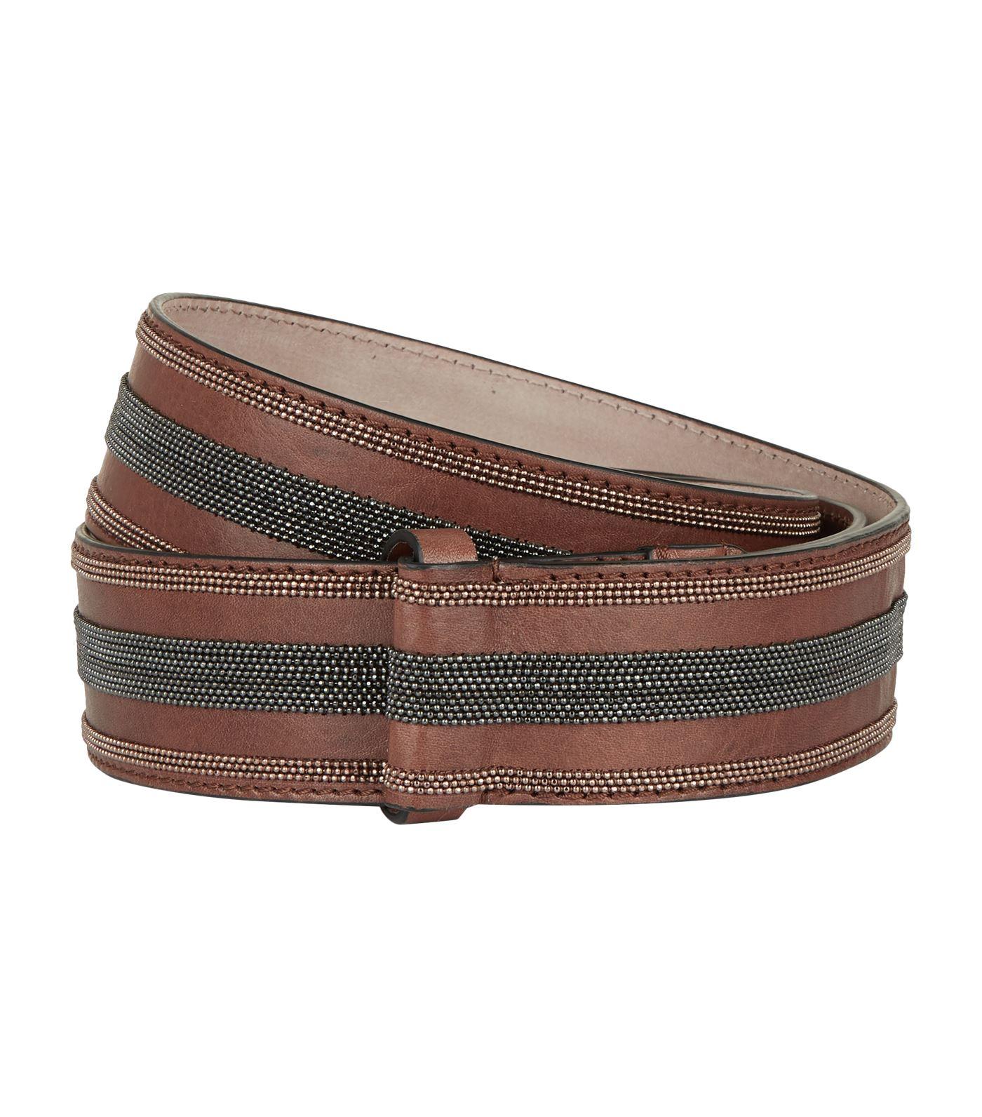 Brunello Cucinelli Leather Monili Chain Trim Belt in Brown - Lyst