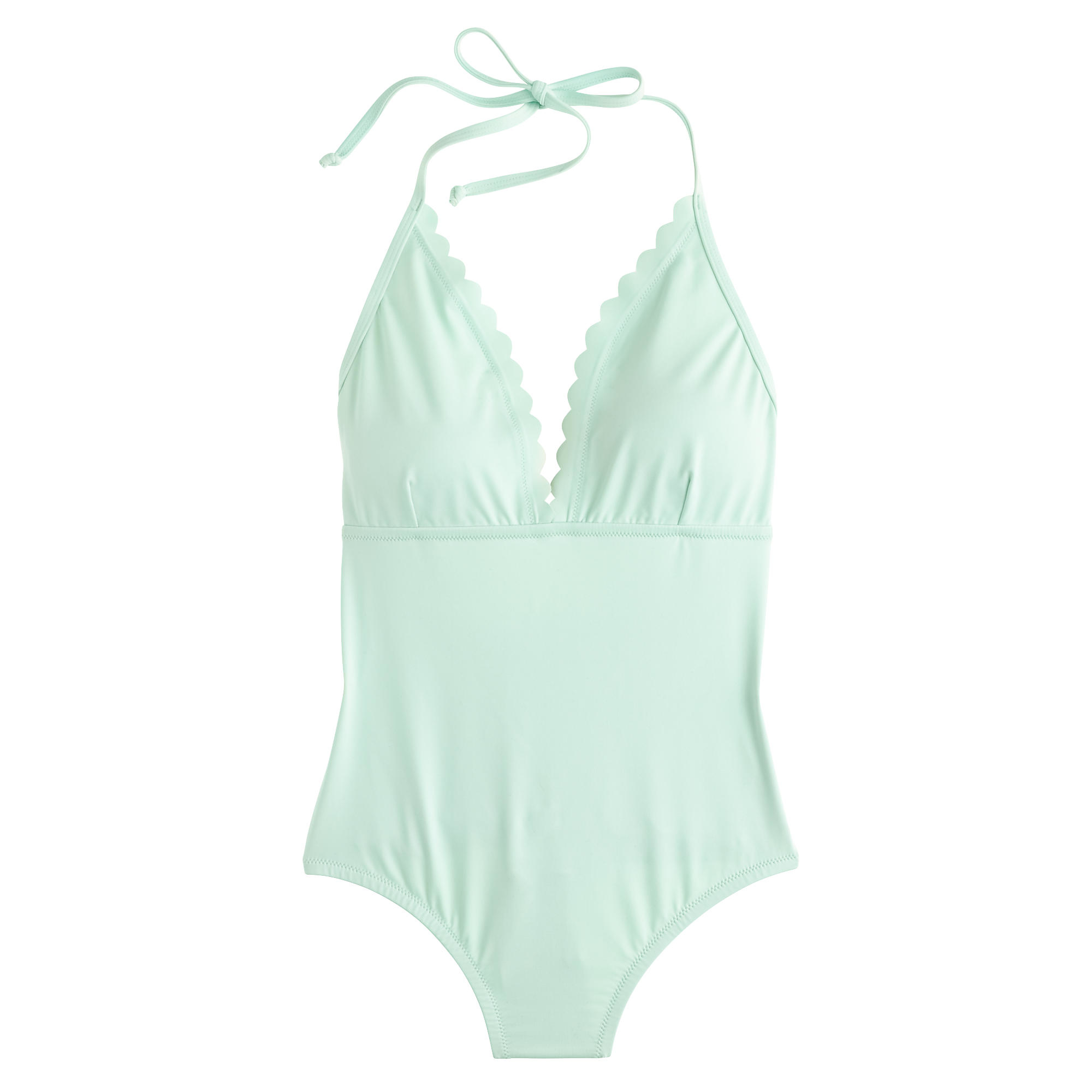 J Crew Long Torso Scalloped V Neck One Piece Swimsuit In Italian Matte