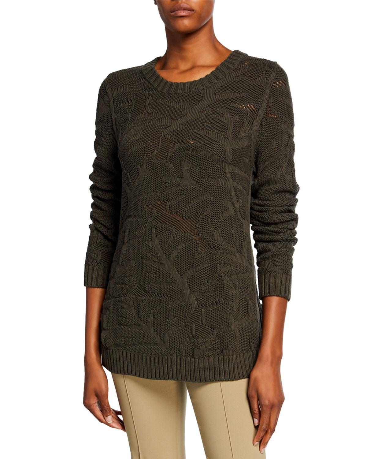 Akris Punto Cotton Chunky Leaf Jacquard Sweater in Avocado (Green) - Lyst