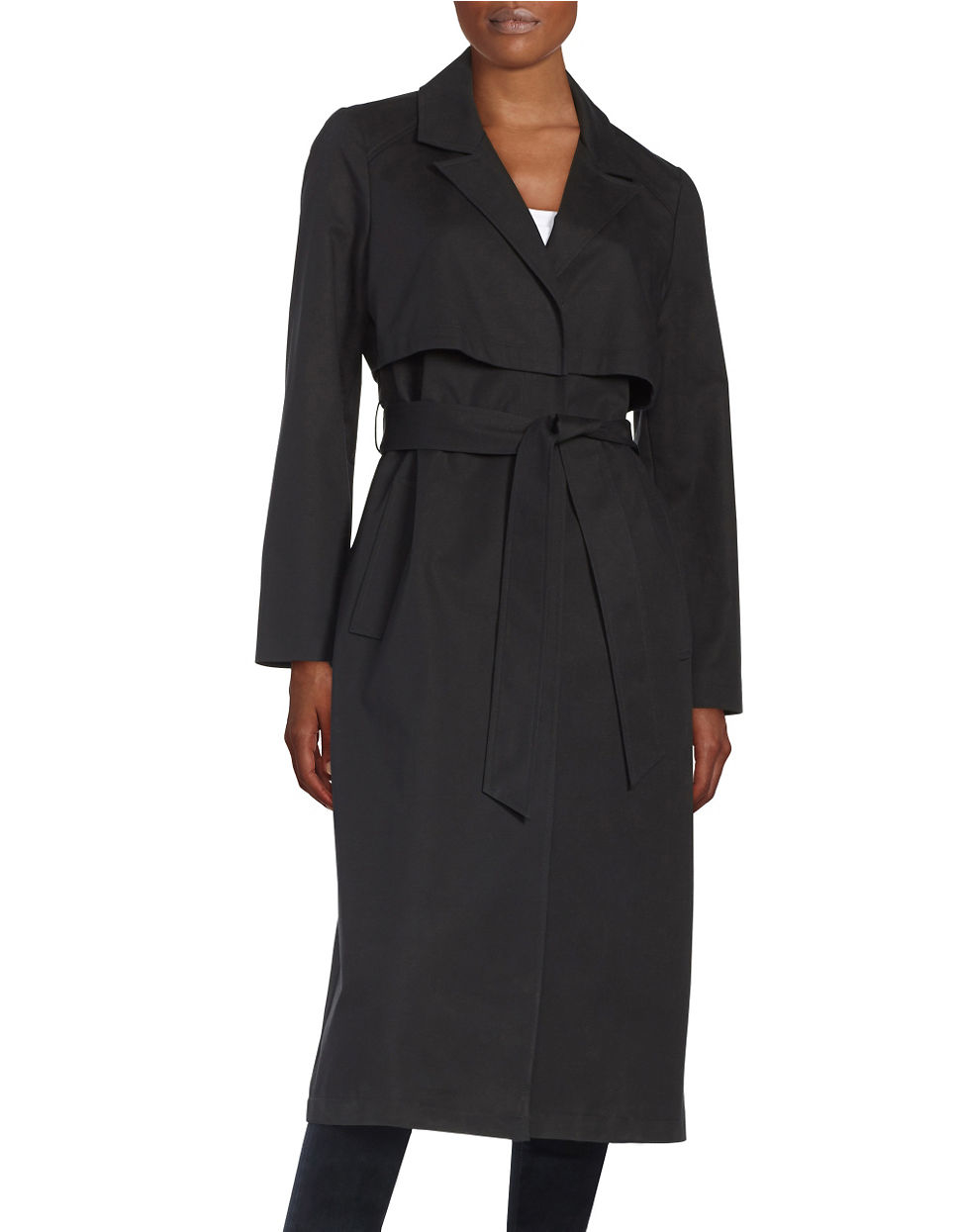 Karl lagerfeld Long Trench Coat in Black | Lyst