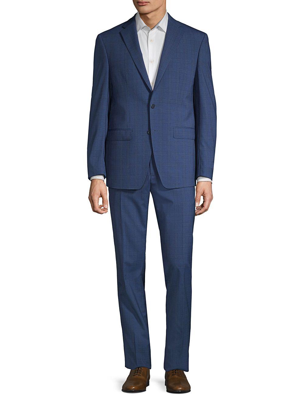 Calvin Klein Plaid Wool-blend 2-piece Suit in Blue for Men - Lyst