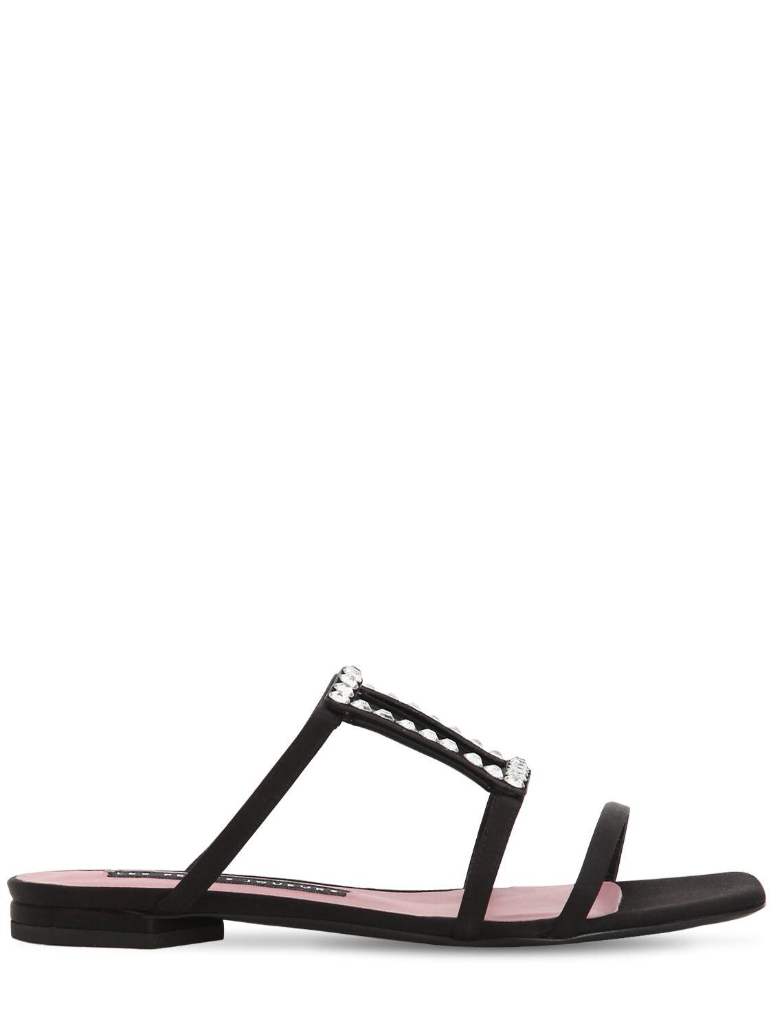 Les Petits Joueurs 10mm Hoya Embellished Satin Flats in Black - Lyst
