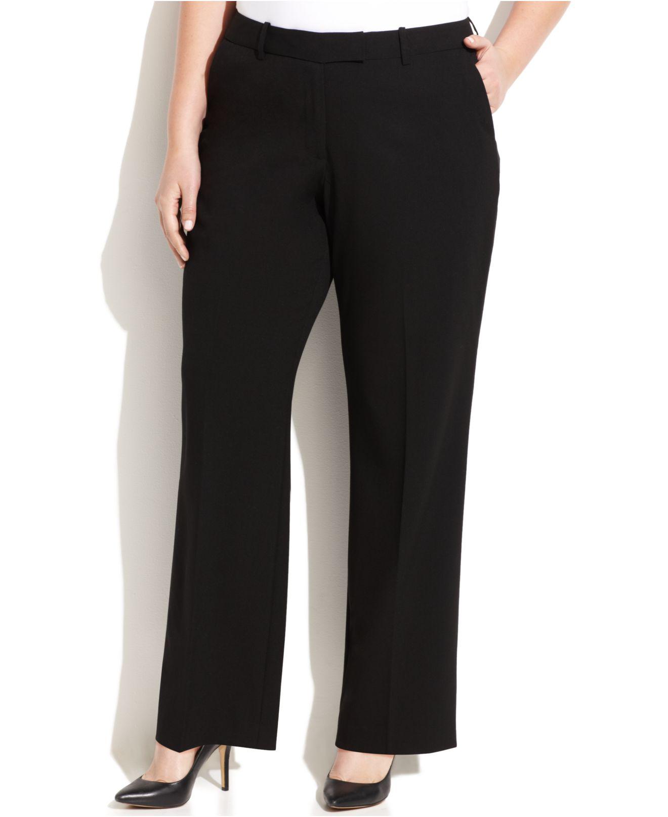 Lyst - Calvin Klein Plus Size Madison Straight-leg Pants in Black