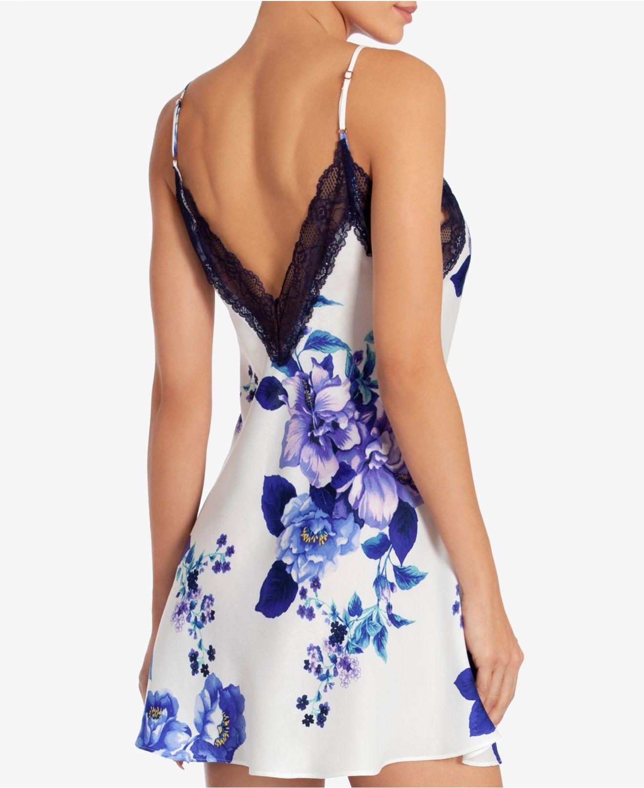 Lyst - Linea Donatella Anthea Lace-trim Shimmer Satin Chemise Nightgown ...