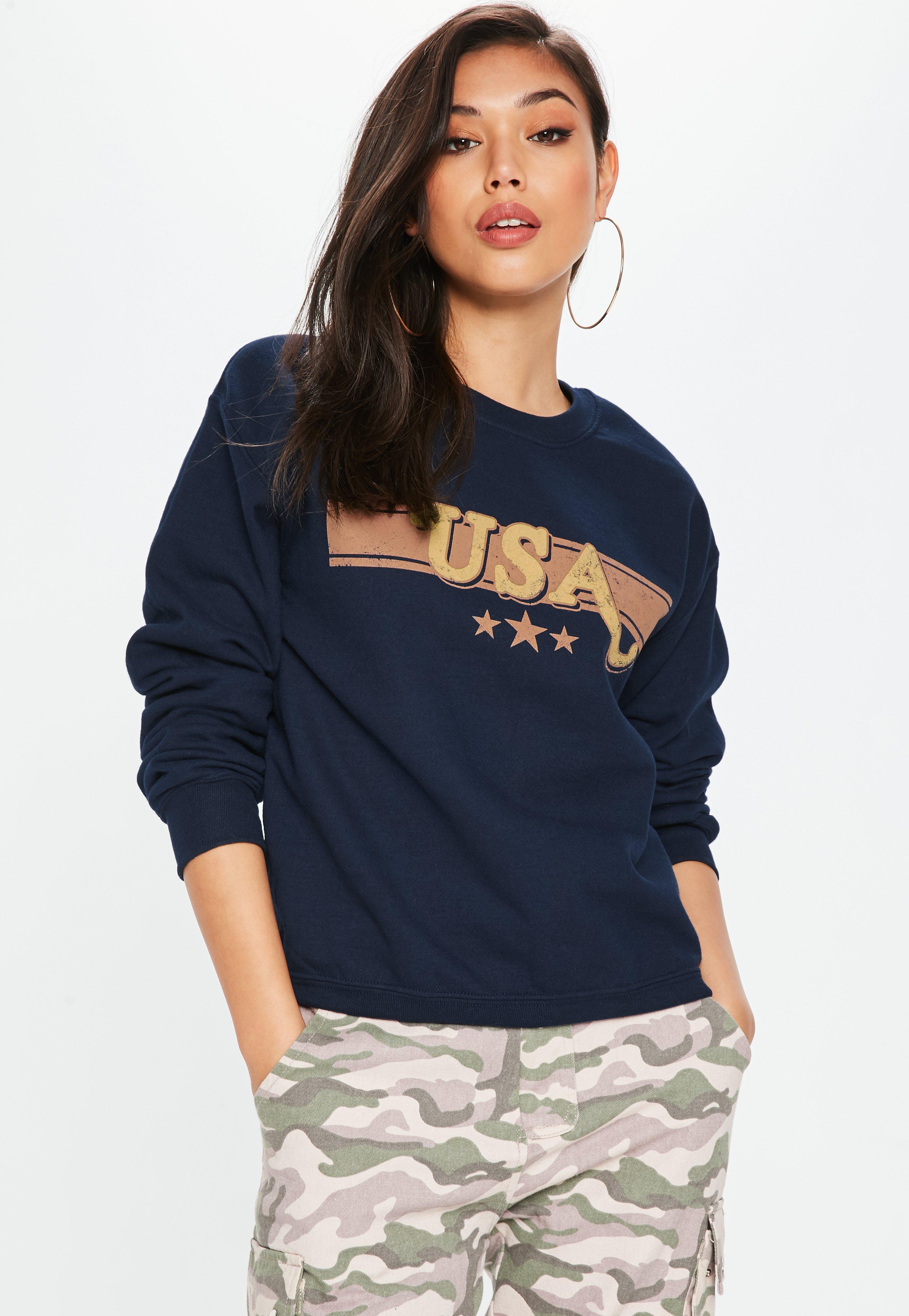 Lyst - Missguided Navy Usa Slogan Sweatshirt in Blue Lyst - Missguided Navy Usa Slogan Sweatshirt in Blue