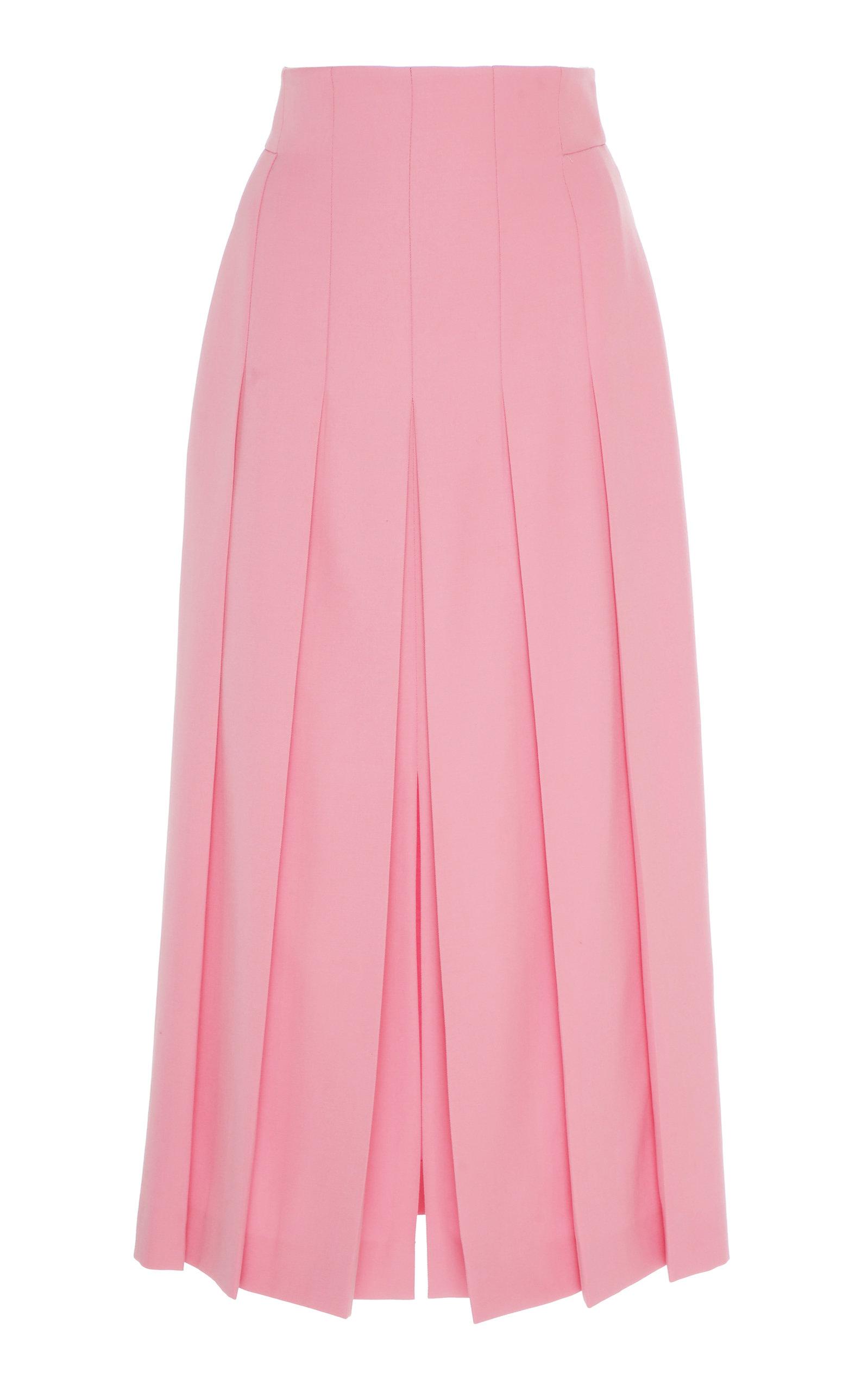 Akris Pleated Wool Midi Skirt in Red - Lyst