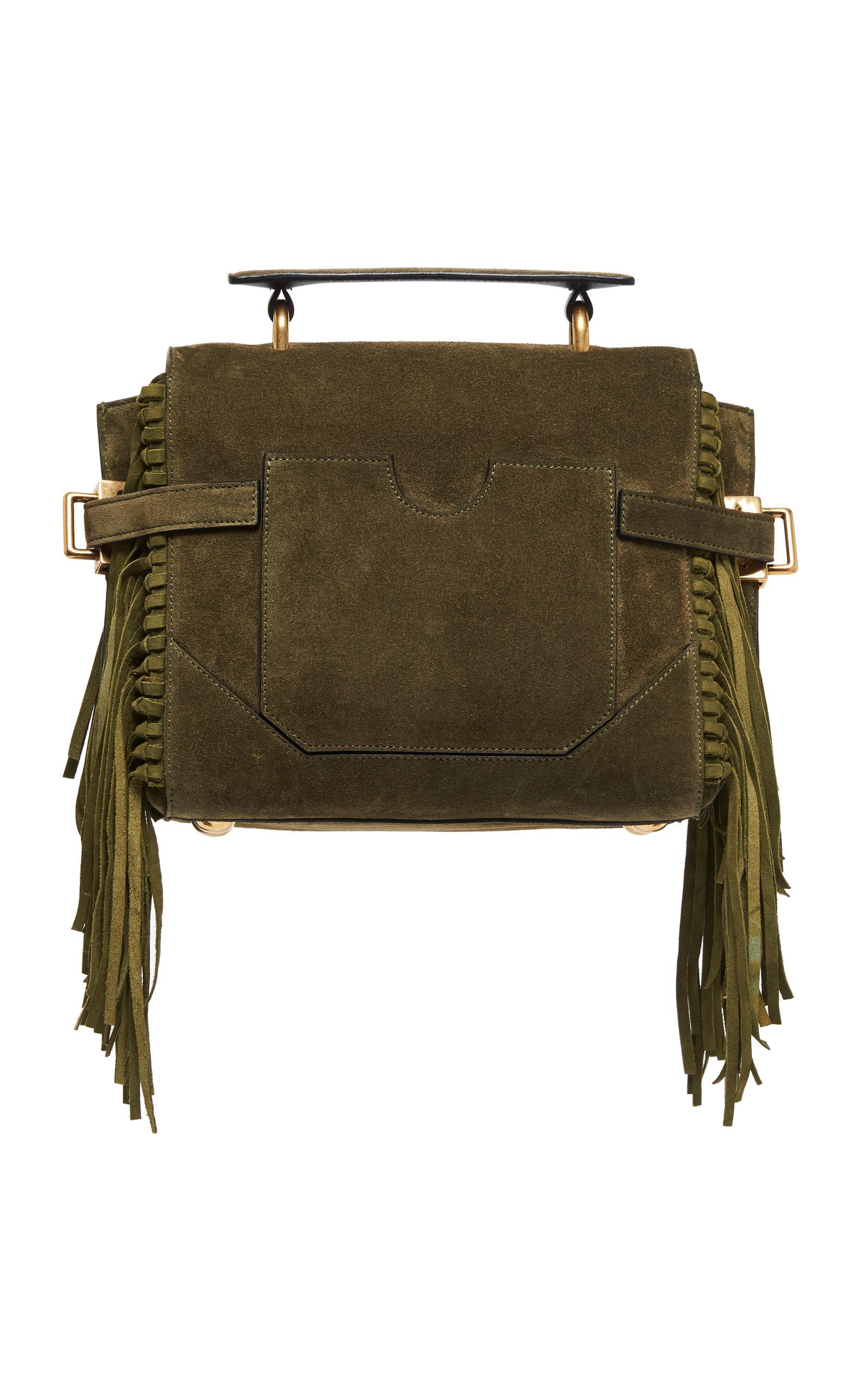 Balmain B-buzz 23 Quilted Fringe Suede Top Handle Bag in Green - Lyst