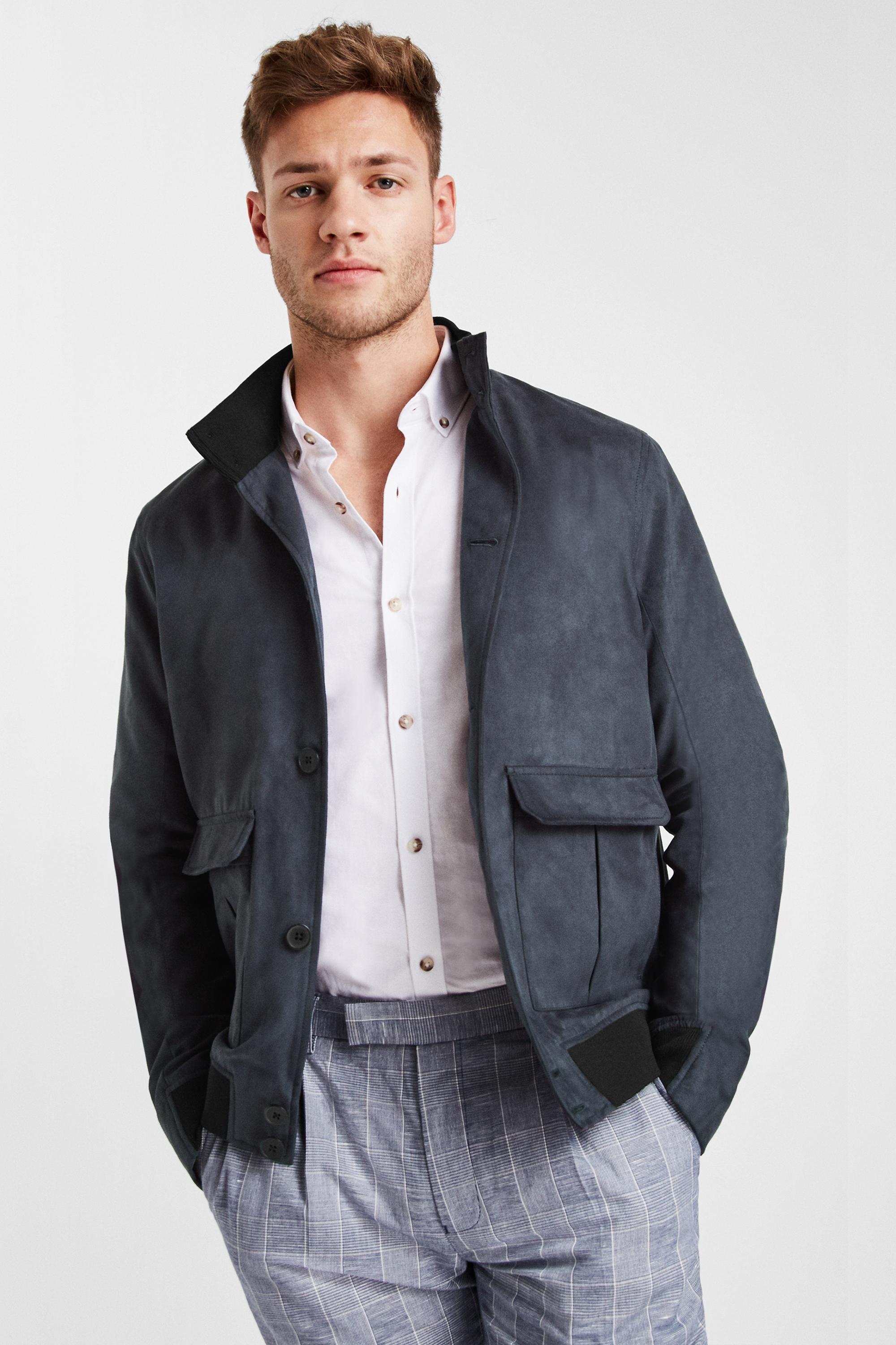 Moss London Slim Fit Slate Grey Suedette Funnel Neck Jacket in Gray for ...