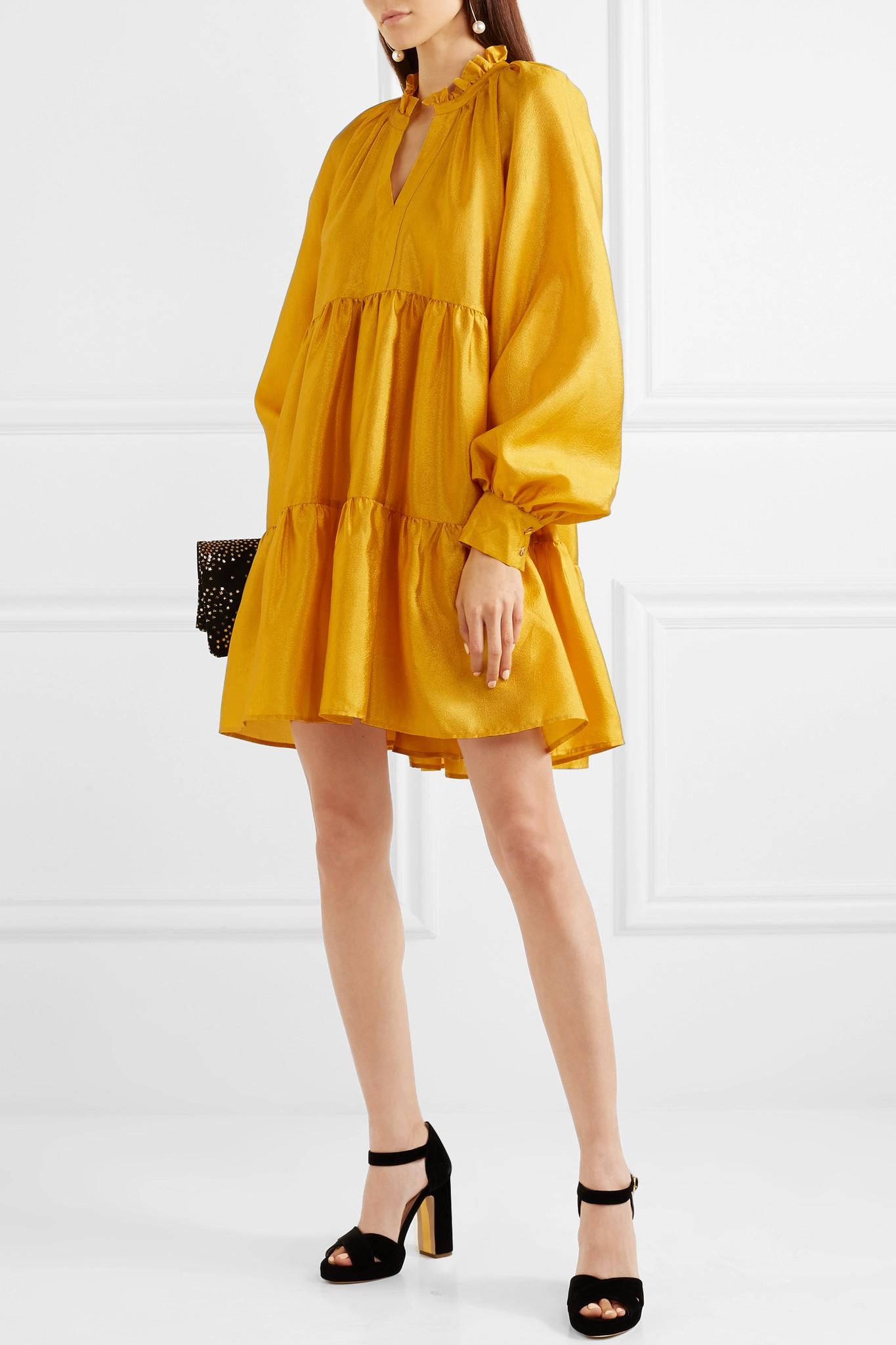 Lyst - Stine Goya Jasmine Tiered Lamé Mini Dress in Yellow