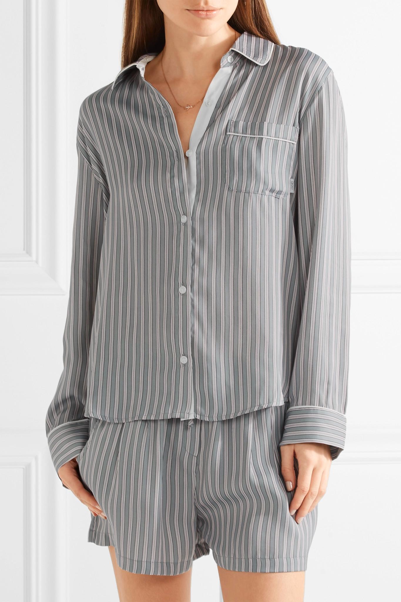 DKNY Striped Satin Pajama Set in Gray - Lyst