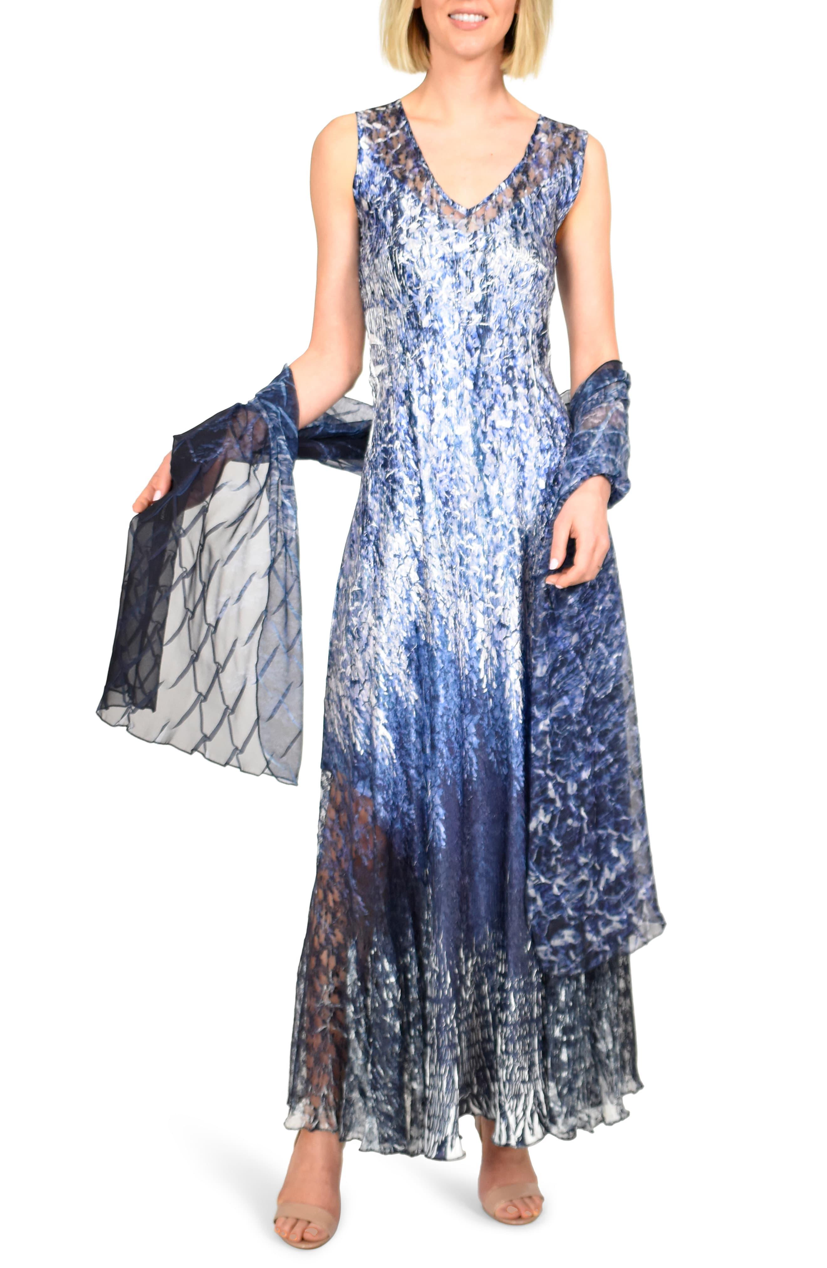 Komarov Charmeuse Maxi Dress With Wrap in Blue - Lyst