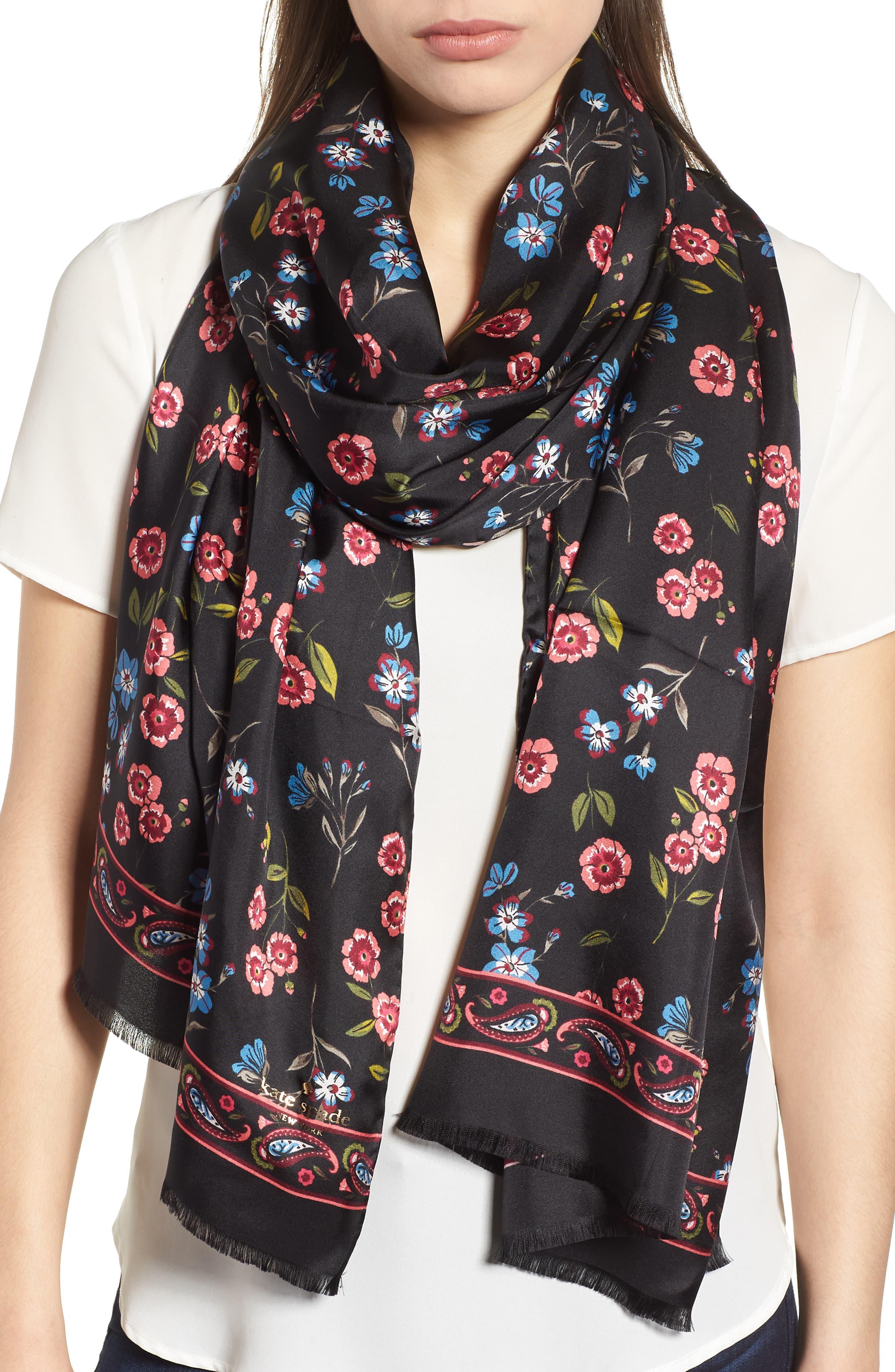 Kate Spade Meadow Silk Oblong Scarf in Black - Save 30% - Lyst