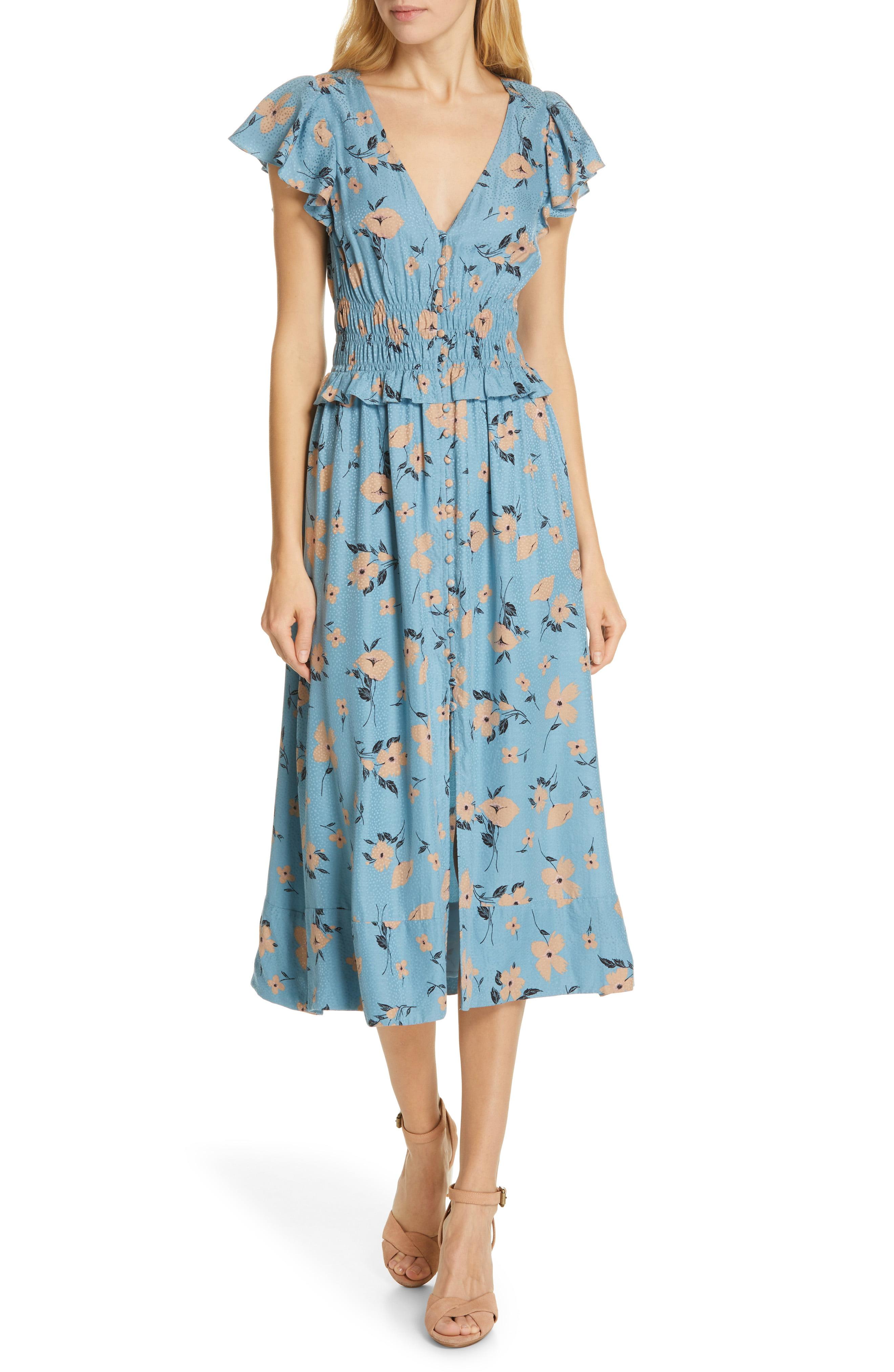 Lyst Rebecca Taylor Daniella Floral Jacquard Silk Blend Dress In Blue
