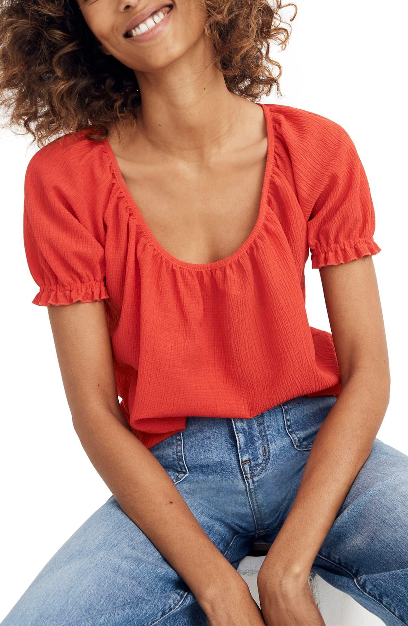 Madewell Texture & Thread Peasant Top in Red - Lyst