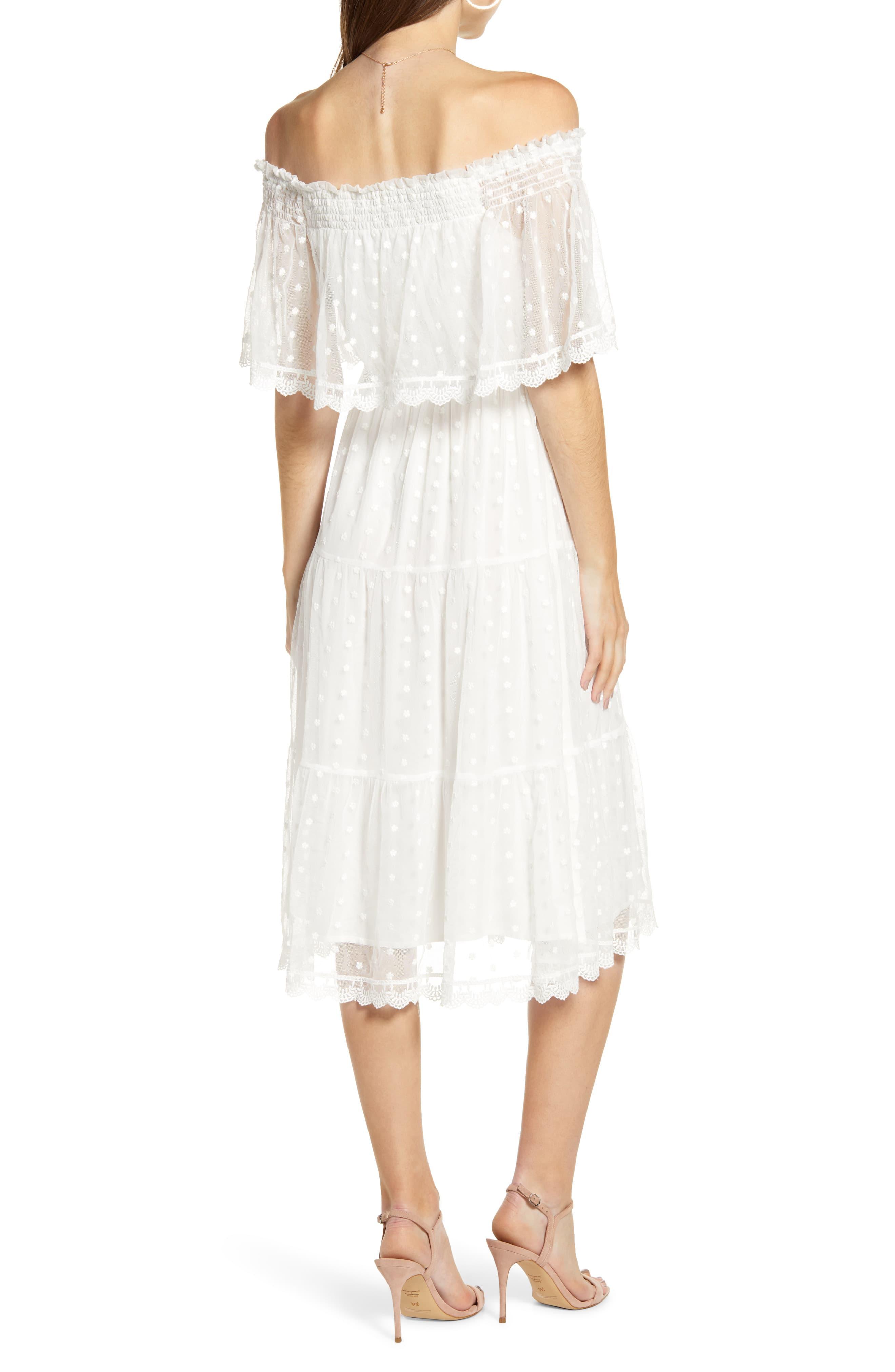 Cupcakes And Cashmere Embroidered Chiffon Off The Shoulder Midi Dress ...