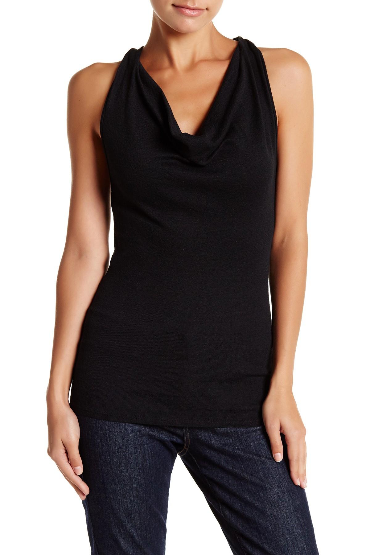 Lyst - Michael Stars Drape Neck Halter Tank in Black