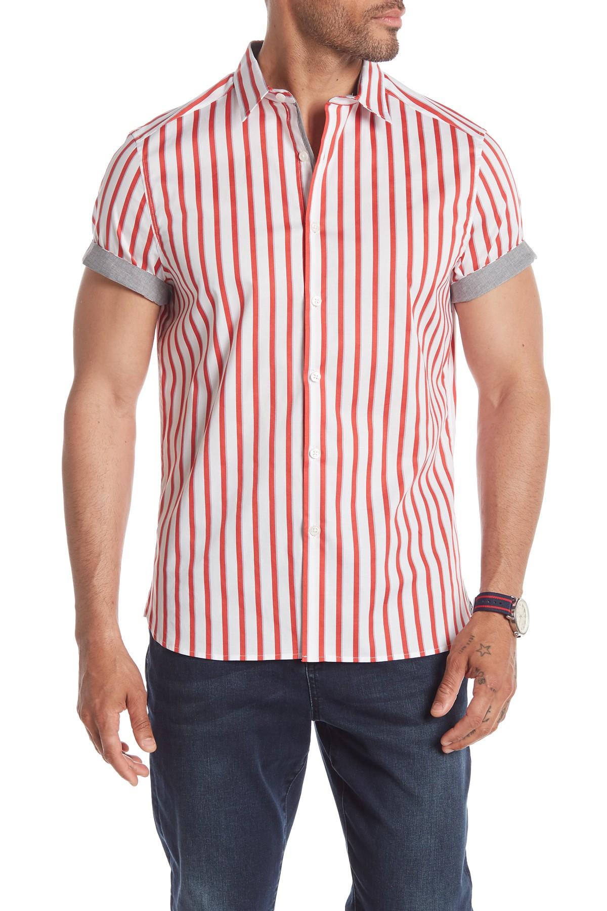 Kenneth Cole Short Sleeve Bold Stripe Shirt in Red for Men - Lyst