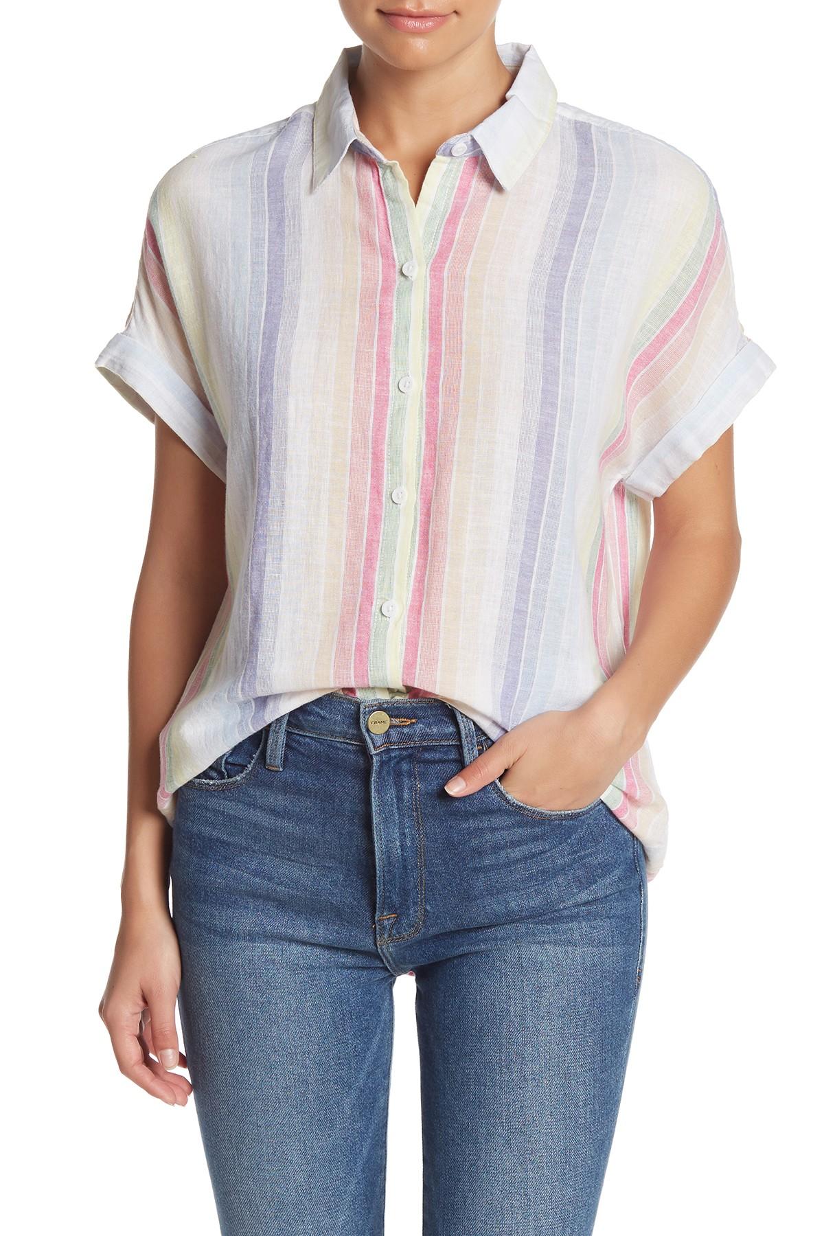 Beach Lunch Lounge Spencer Stripe Linen Blend Short Sleeve Top - Lyst