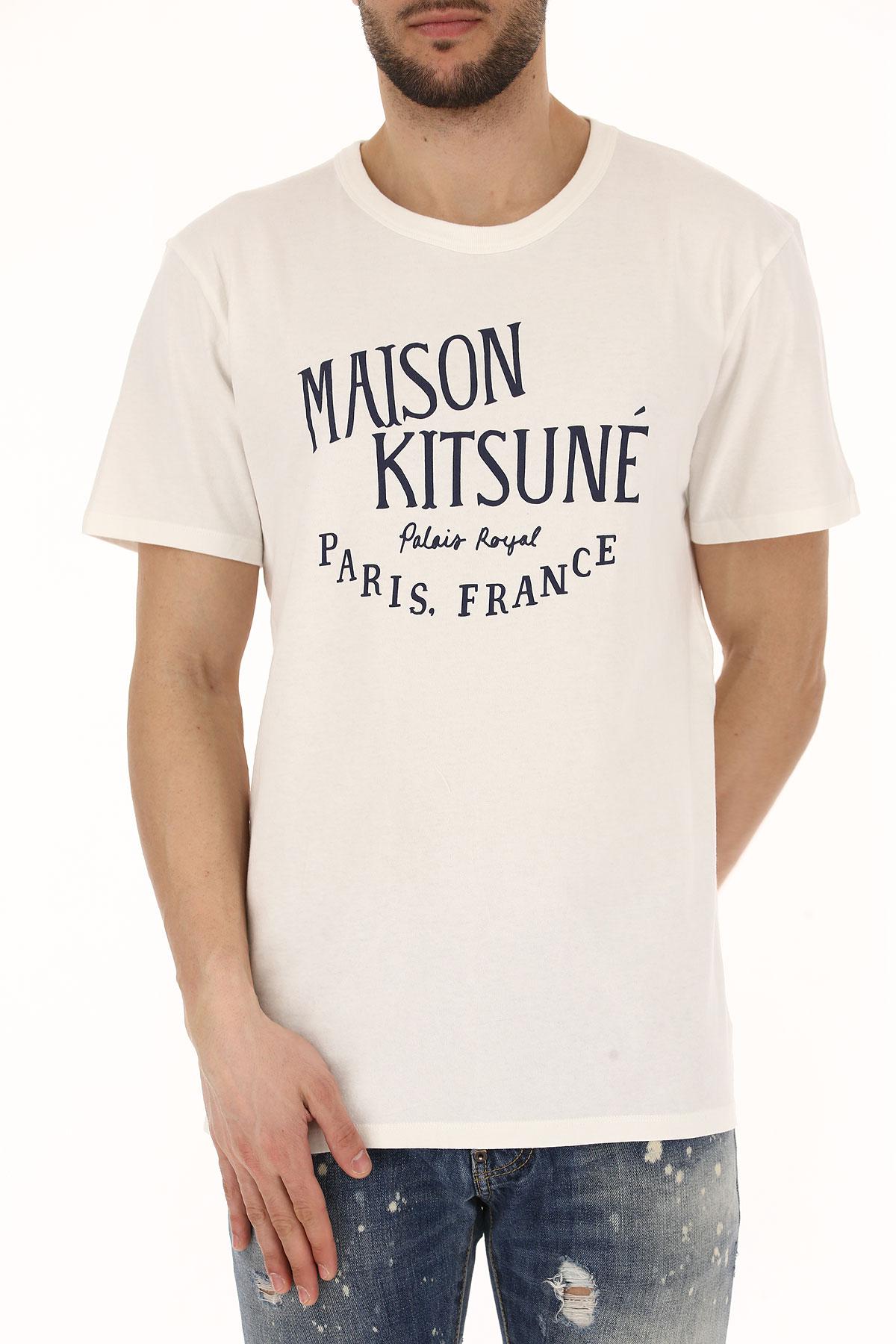 Maison Kitsuné Logo Print Cotton T Shirt in Natural for Men - Lyst