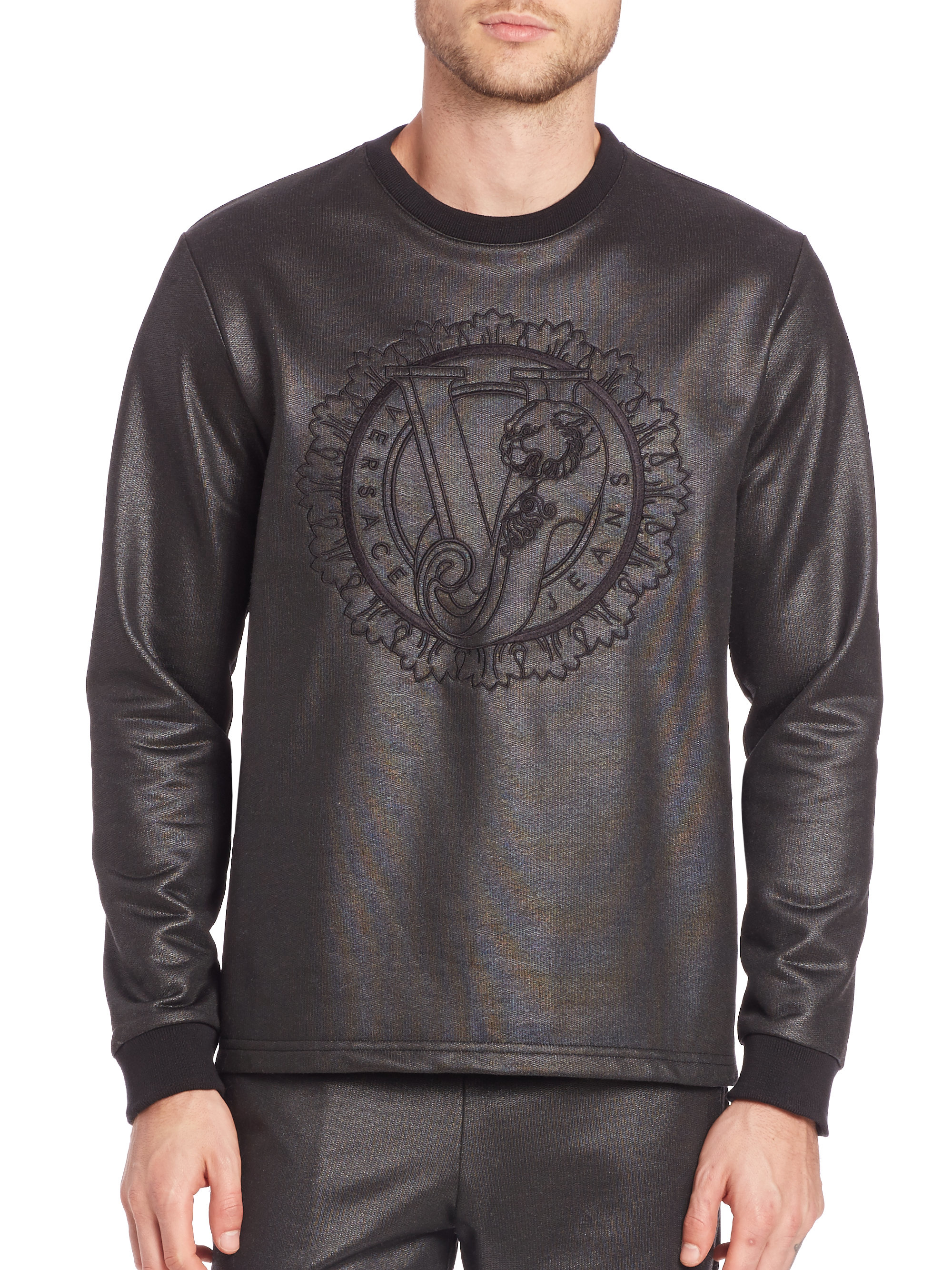 Lyst - Versace Jeans Tiger Embroidered Metallic Sweatshirt in Black for Men