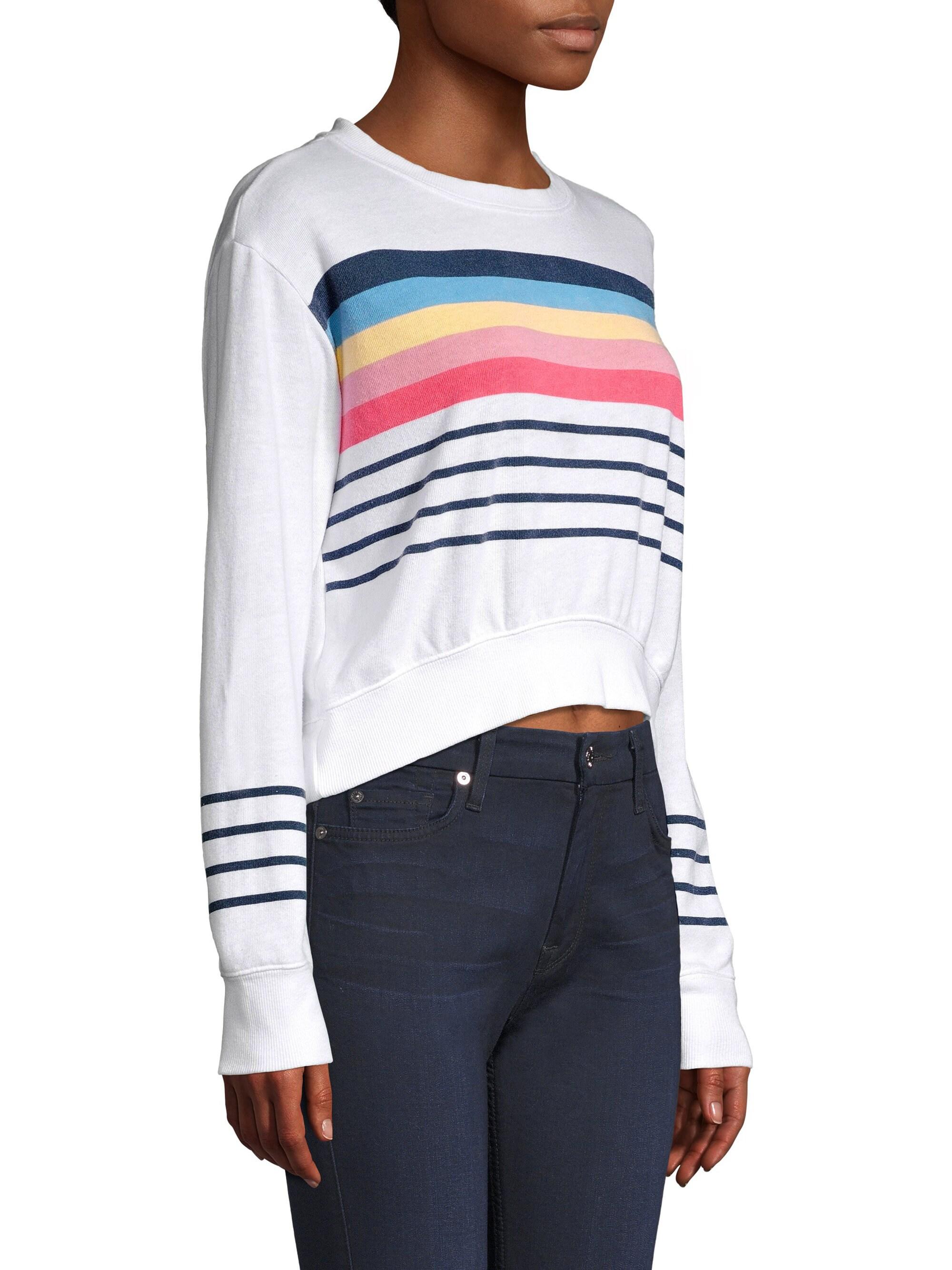 Sundry Rainbow Striped Cropped Sweatshirt in White - Lyst