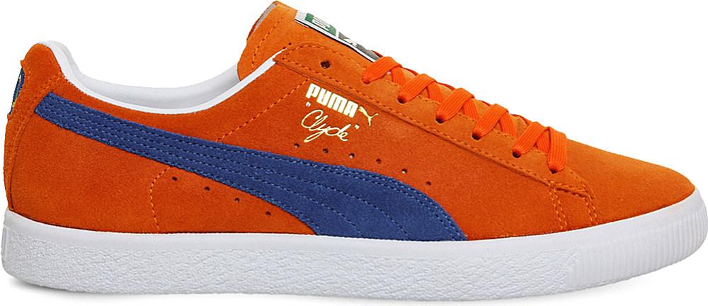 PUMA Clyde Lace-up Suede Trainers in Orange - Lyst