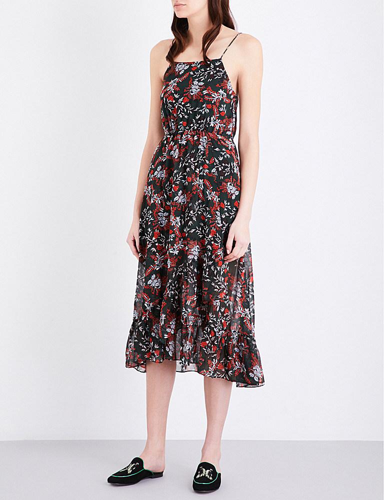 Lyst Maje Revia Floral Print Crepe Midi Dress In Black
