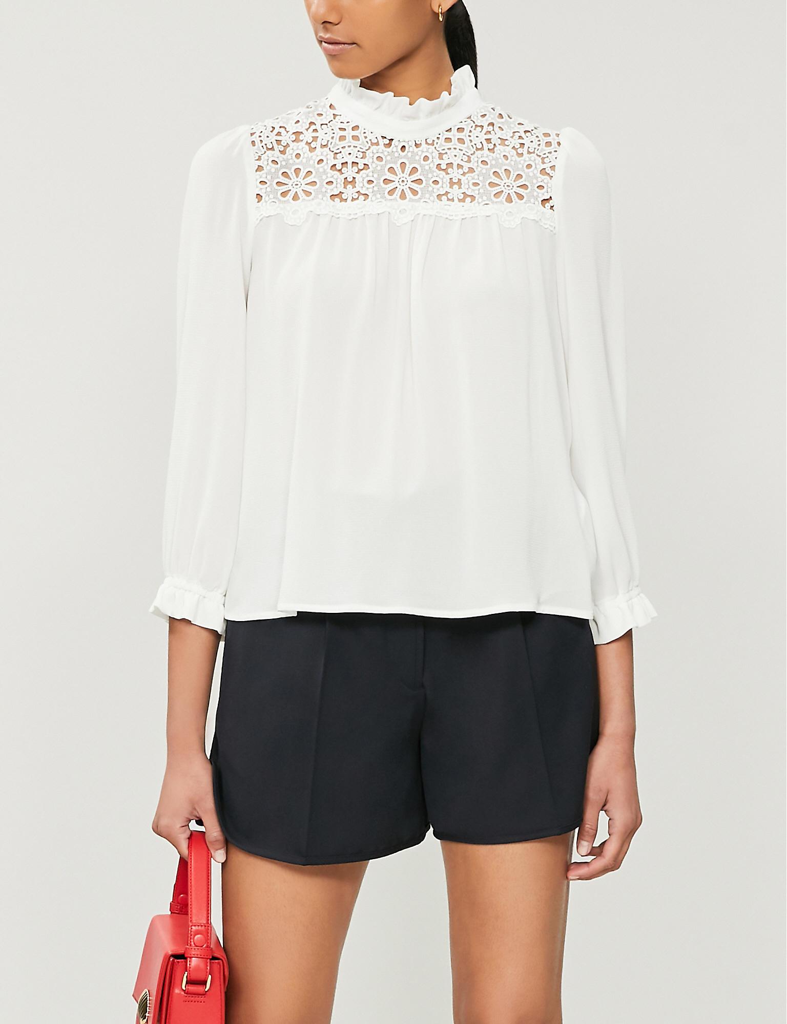 Claudie Pierlot Badaboum Bis Floral-lace Panel Woven Top in White - Lyst