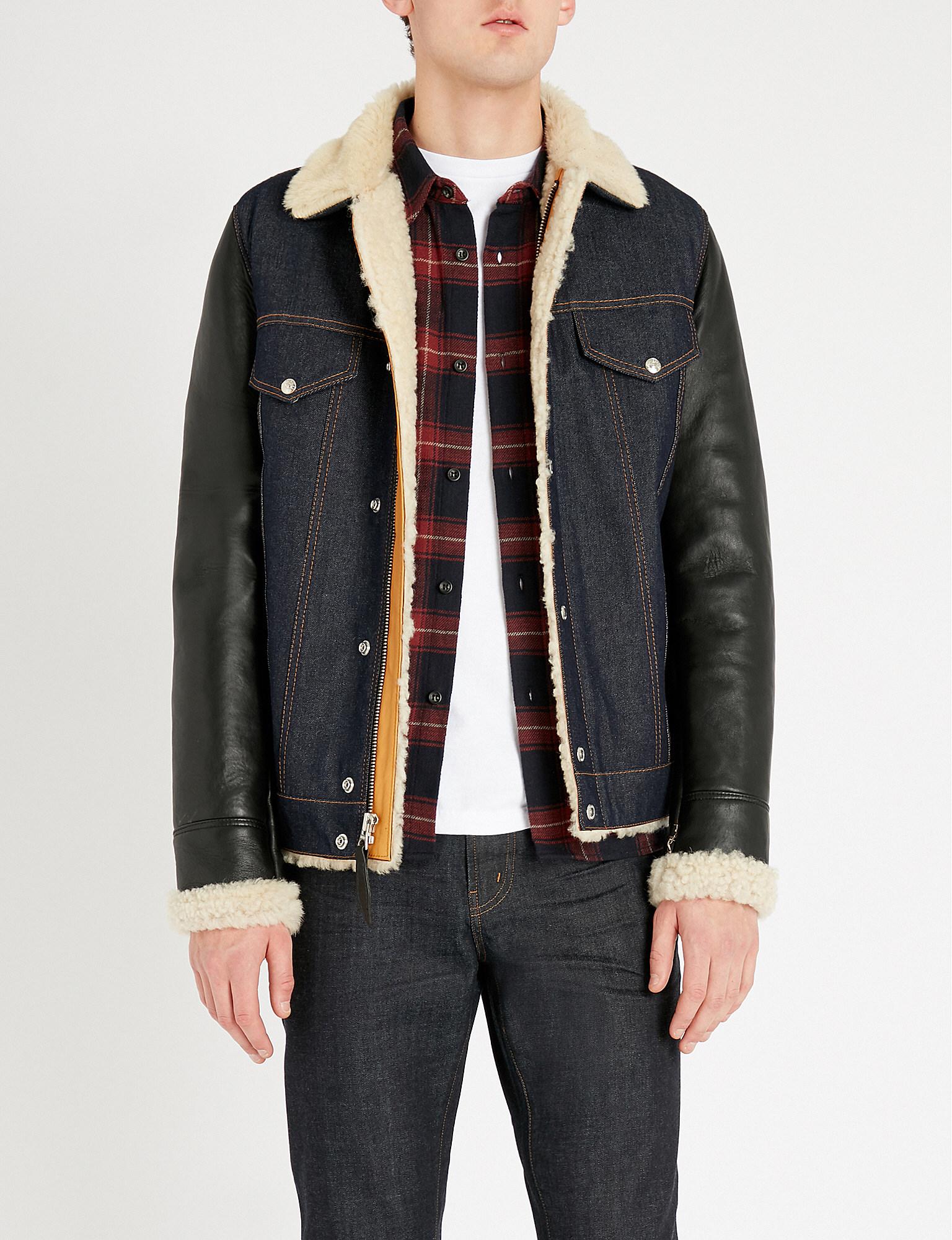 Lyst - Schott Nyc Western Denim And Sheepskin Jacket in Black for Men